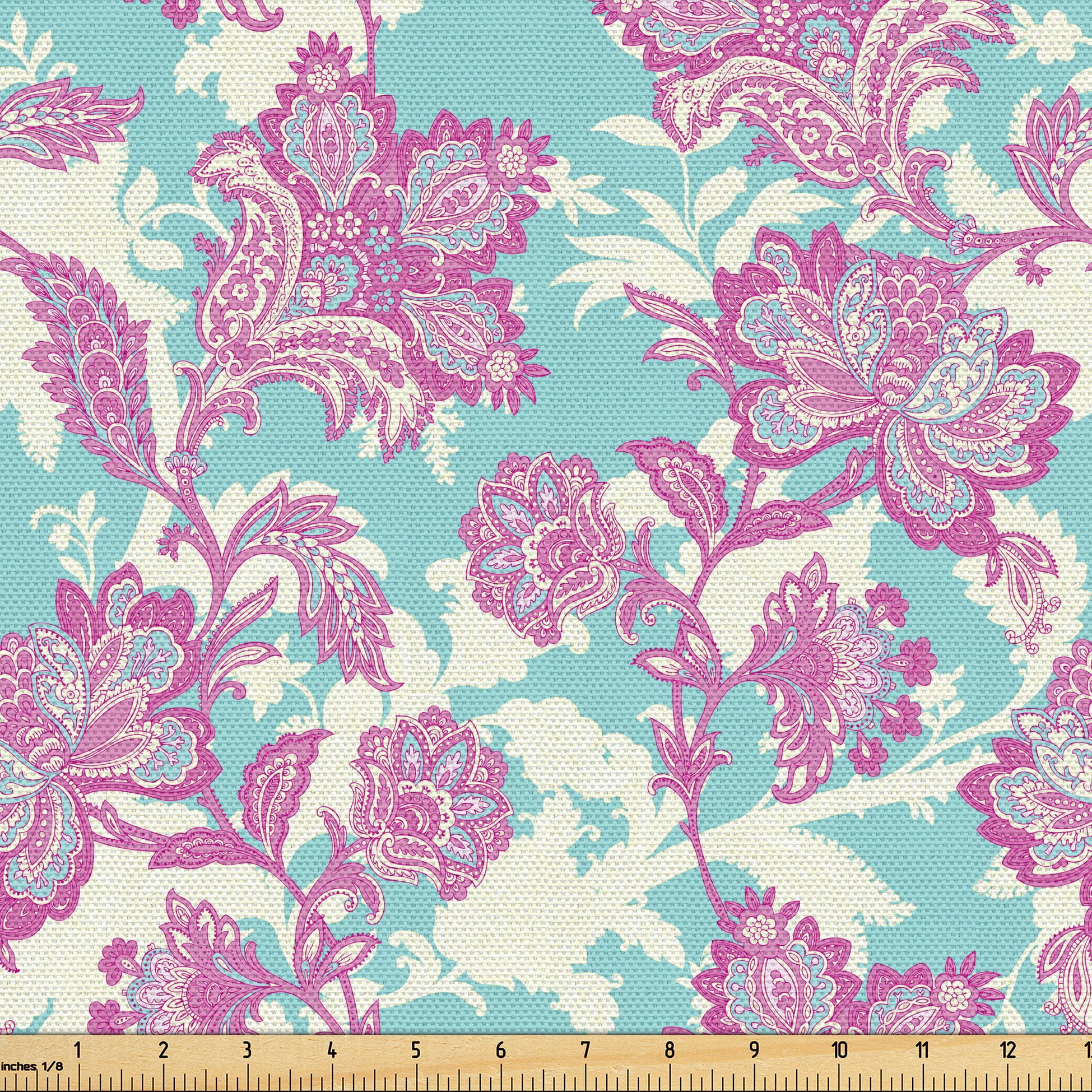 Ambesonne Floral Fabric by the Yard Upholstery, Flower Motifs Vintage ...
