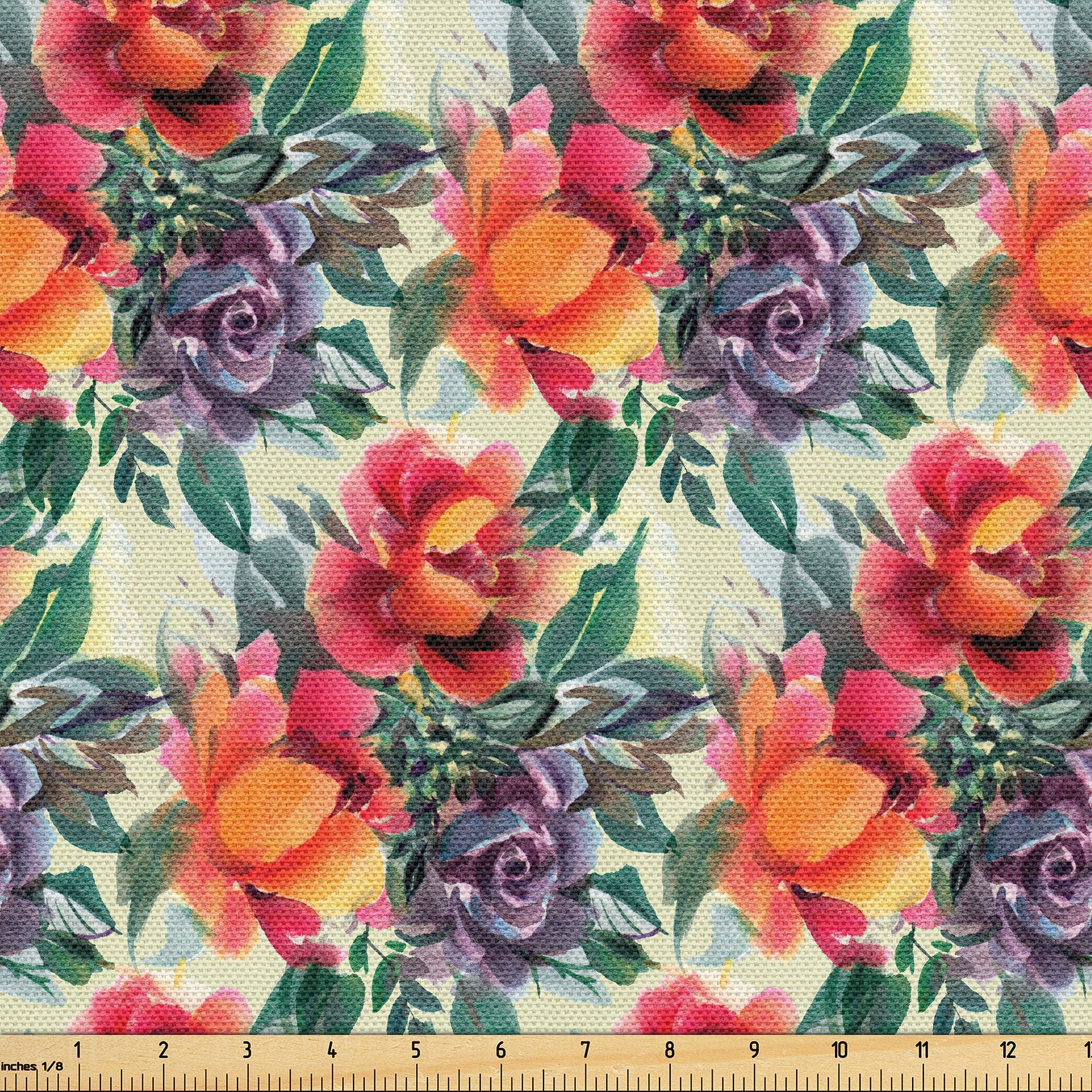 Ambesonne Floral Fabric by the Yard Upholstery, Flower Nature Botanical ...