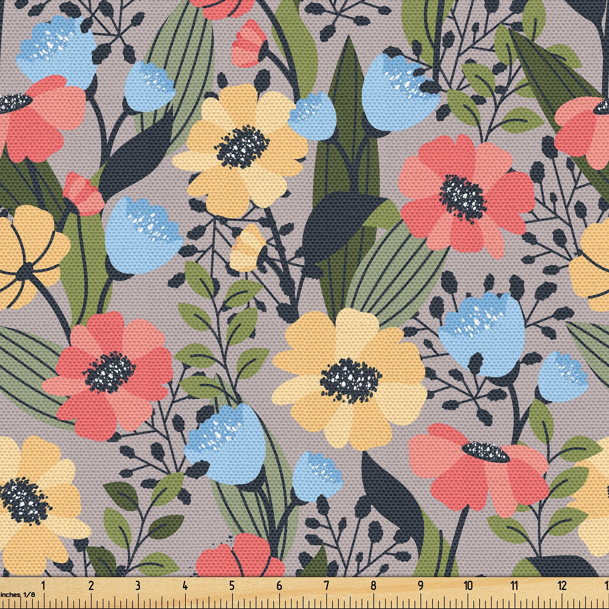 Ambesonne Floral Fabric by the Yard, Flowers Meadow Spring Theme, 10 ...