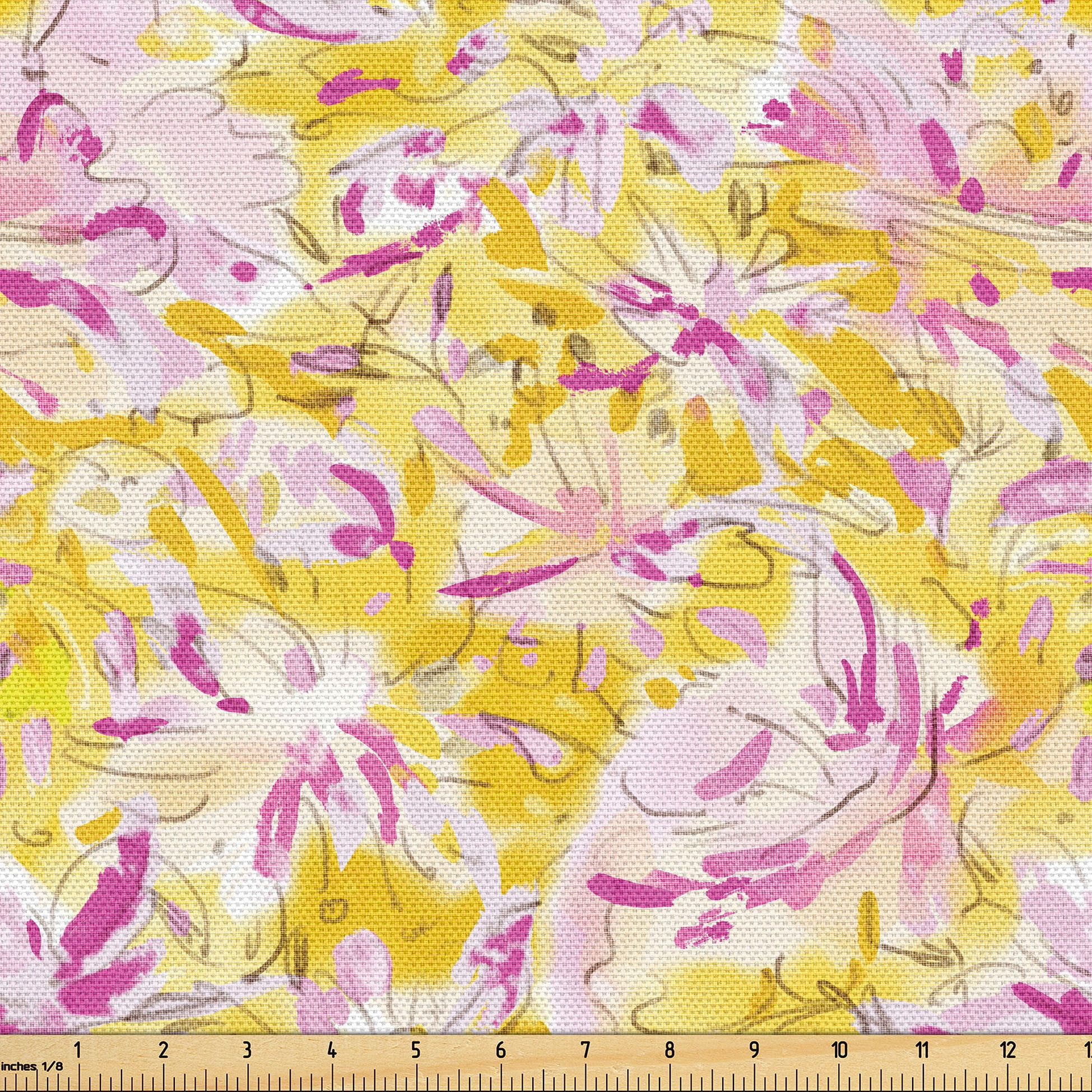Ambesonne Floral Fabric by the Yard Upholstery, Flowers Simplified ...