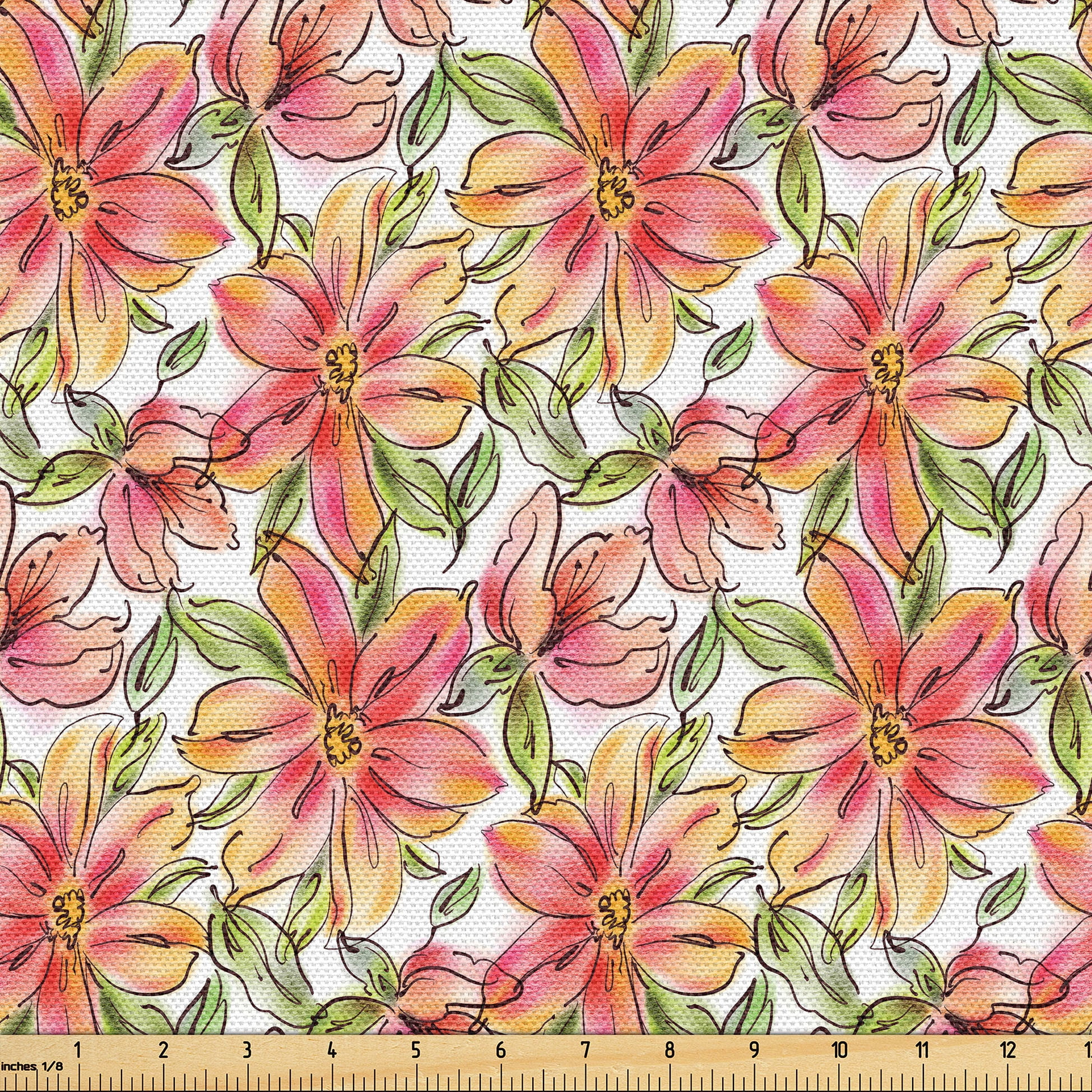 Ambesonne Floral Fabric by the Yard Upholstery, Flowers Simplified ...