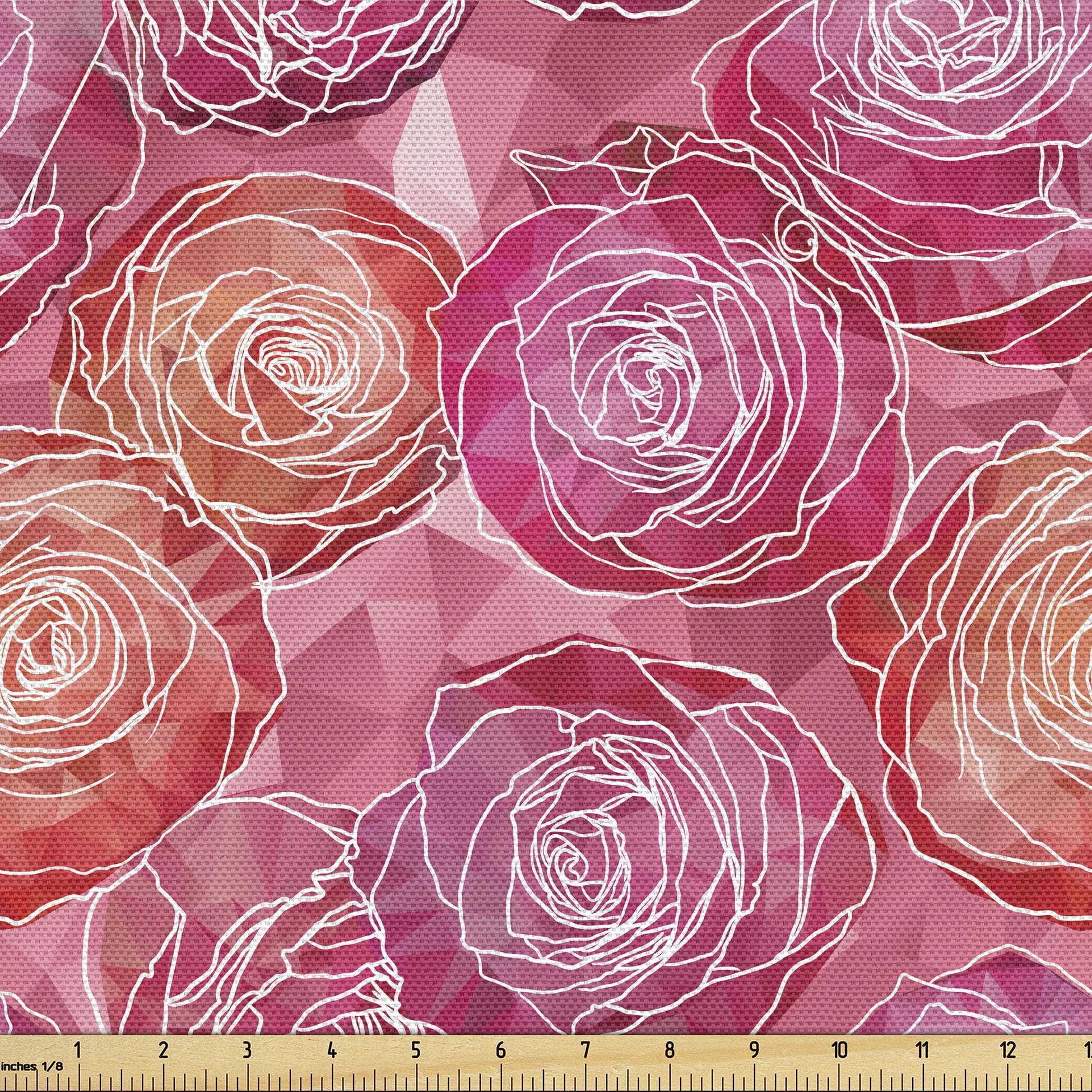 Ambesonne Floral Fabric by the Yard Upholstery, Geometric Roses ...