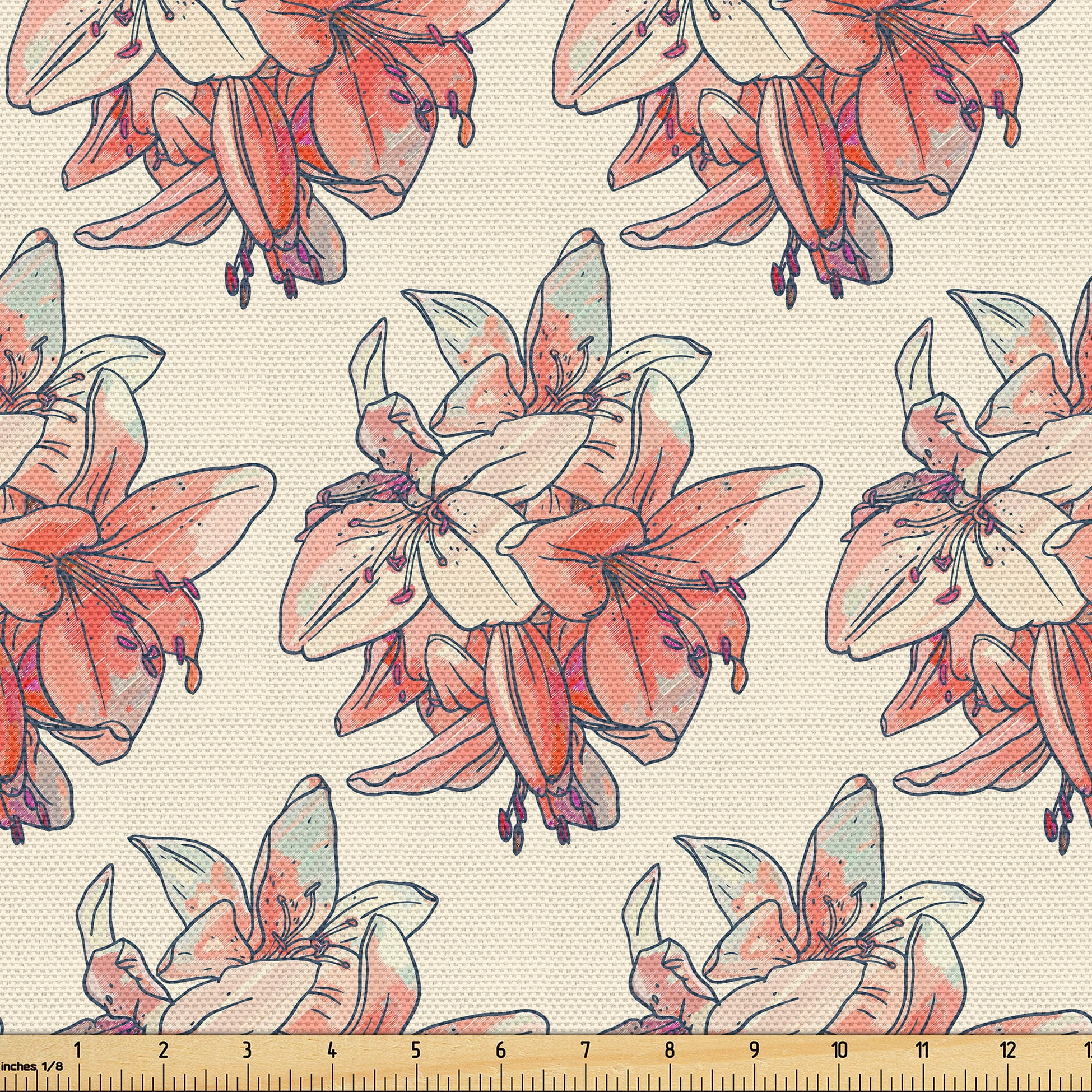 Ambesonne Floral Fabric by the Yard, Lili Flowers Bouquet Romance, 3 ...