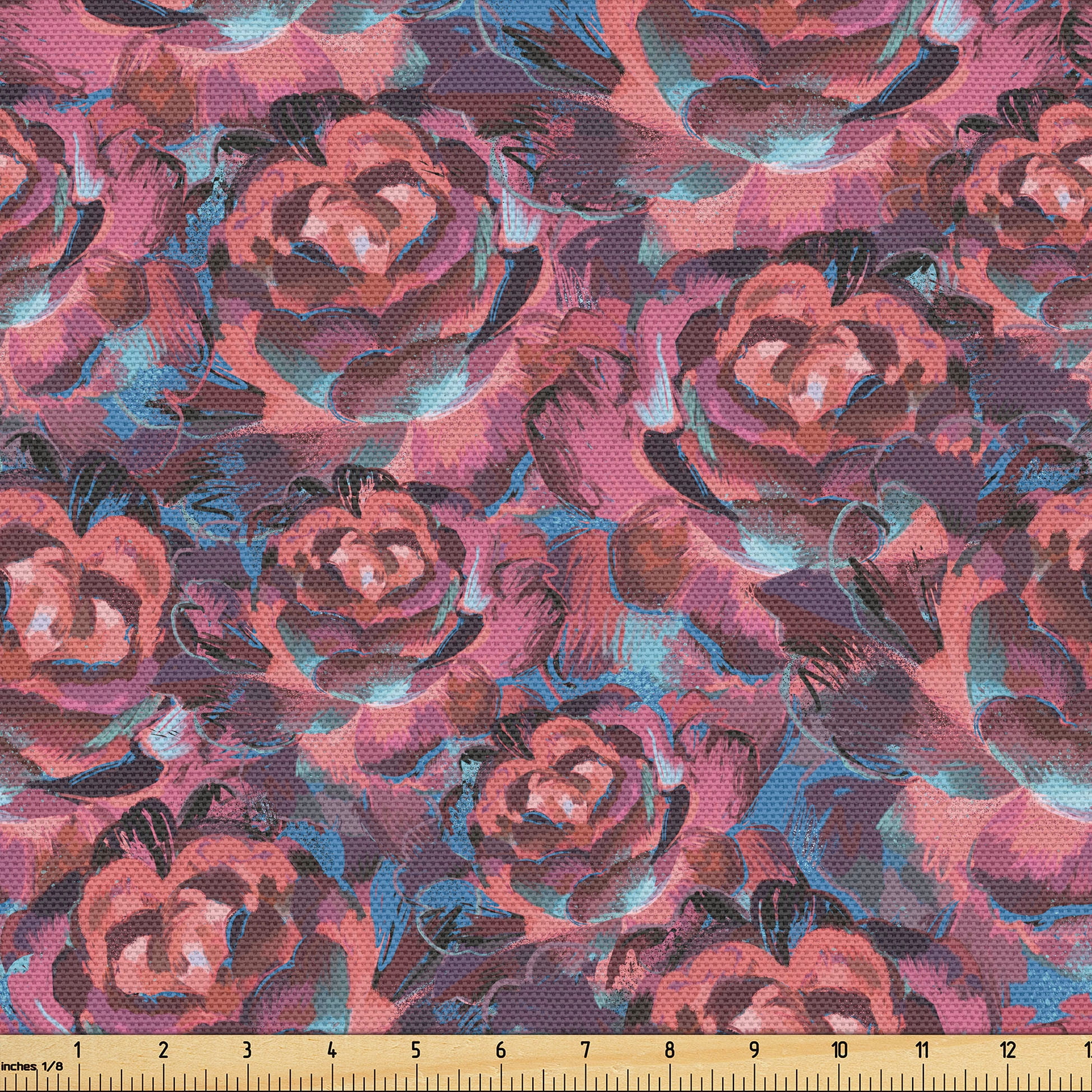 Ambesonne Floral Fabric by the Yard Upholstery, Painting Style Roses ...