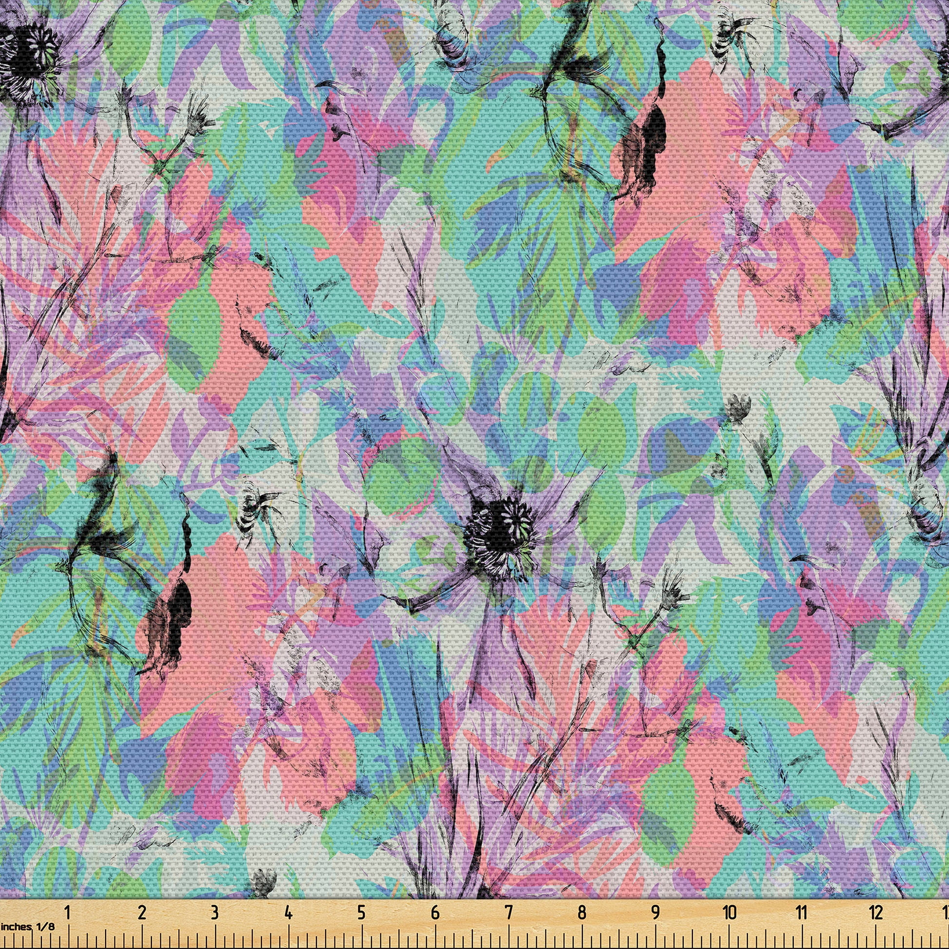 Ambesonne Floral Fabric by the Yard Upholstery, Psychedelic Jumble ...