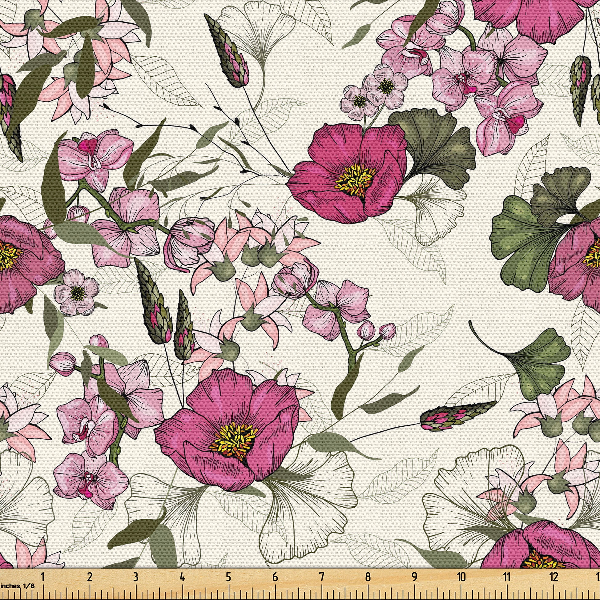 Ambesonne Floral Fabric by the Yard Upholstery, Realistic Wild Flower ...
