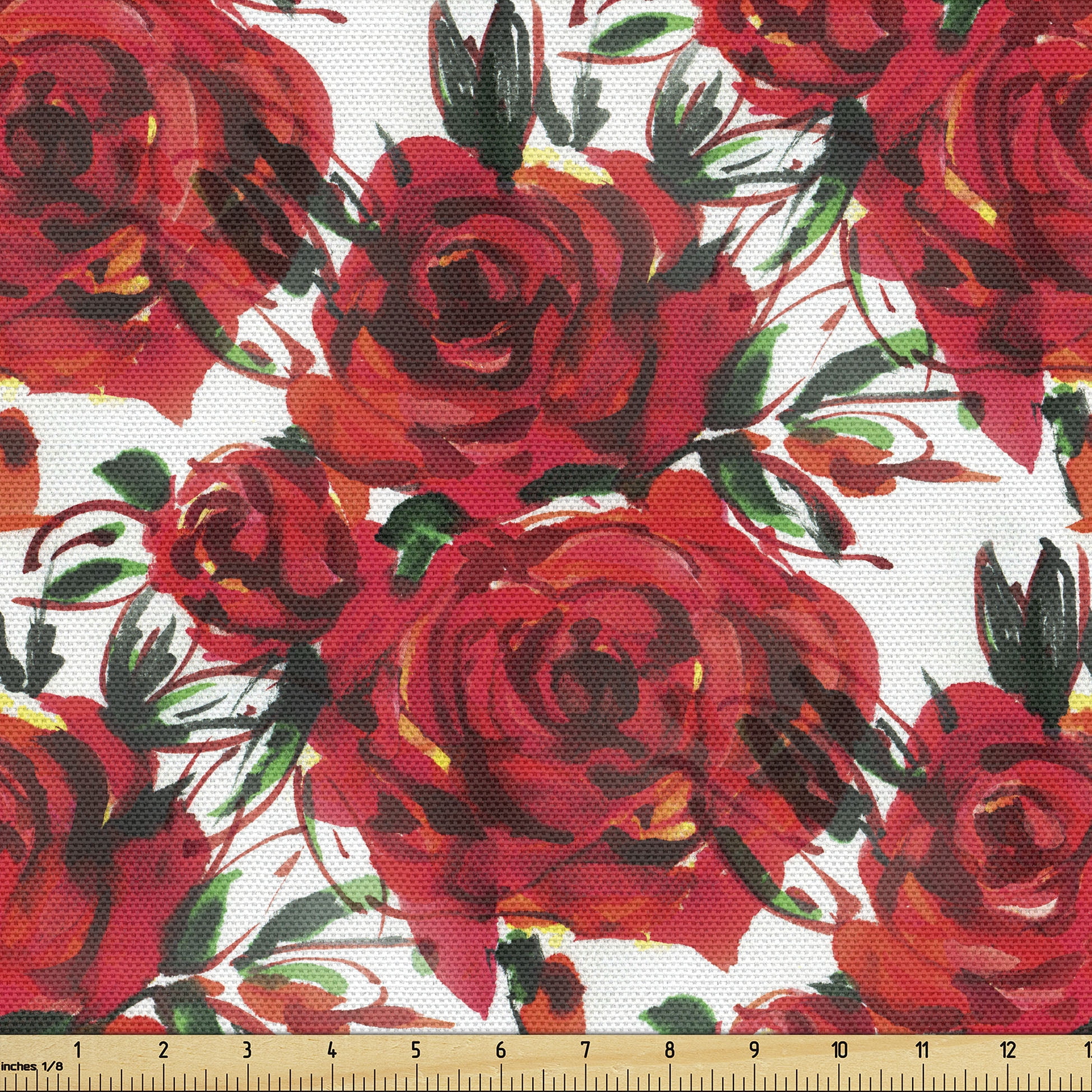 Ambesonne Floral Fabric by the Yard Upholstery, Red Roses Romantic ...