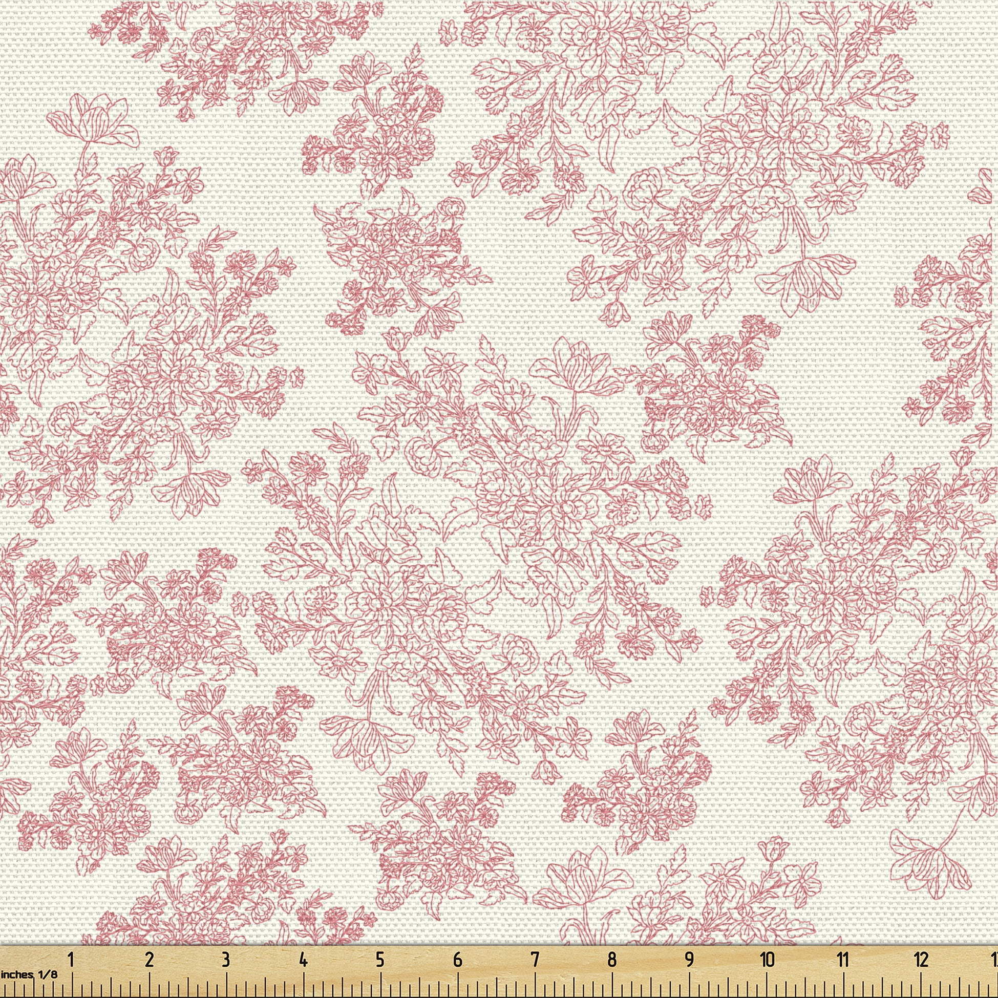 Ambesonne Floral Fabric by the Yard Upholstery, Rose with Leaves Botany ...