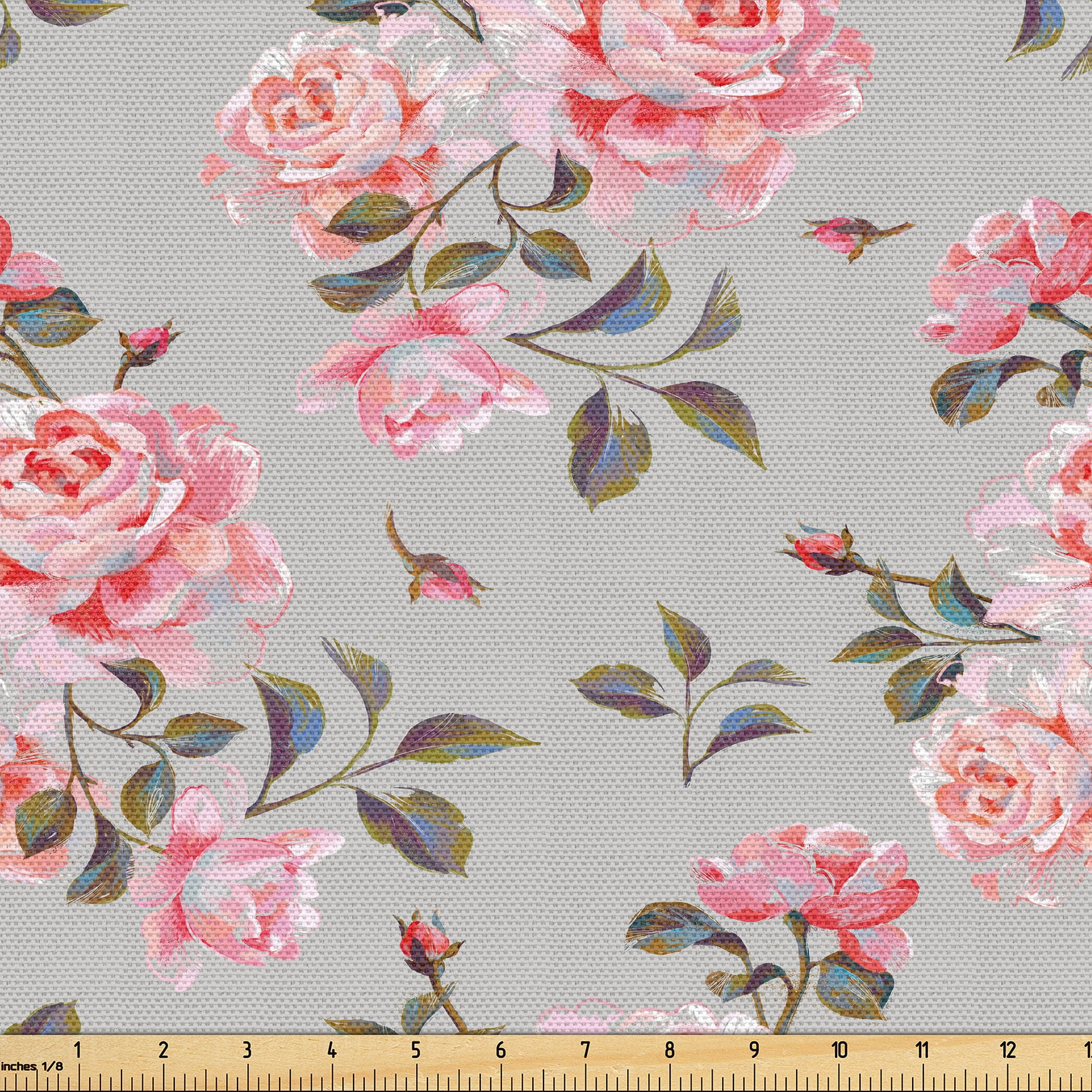 Ambesonne Floral Fabric by the Yard Upholstery, Roses Vintage Garden ...