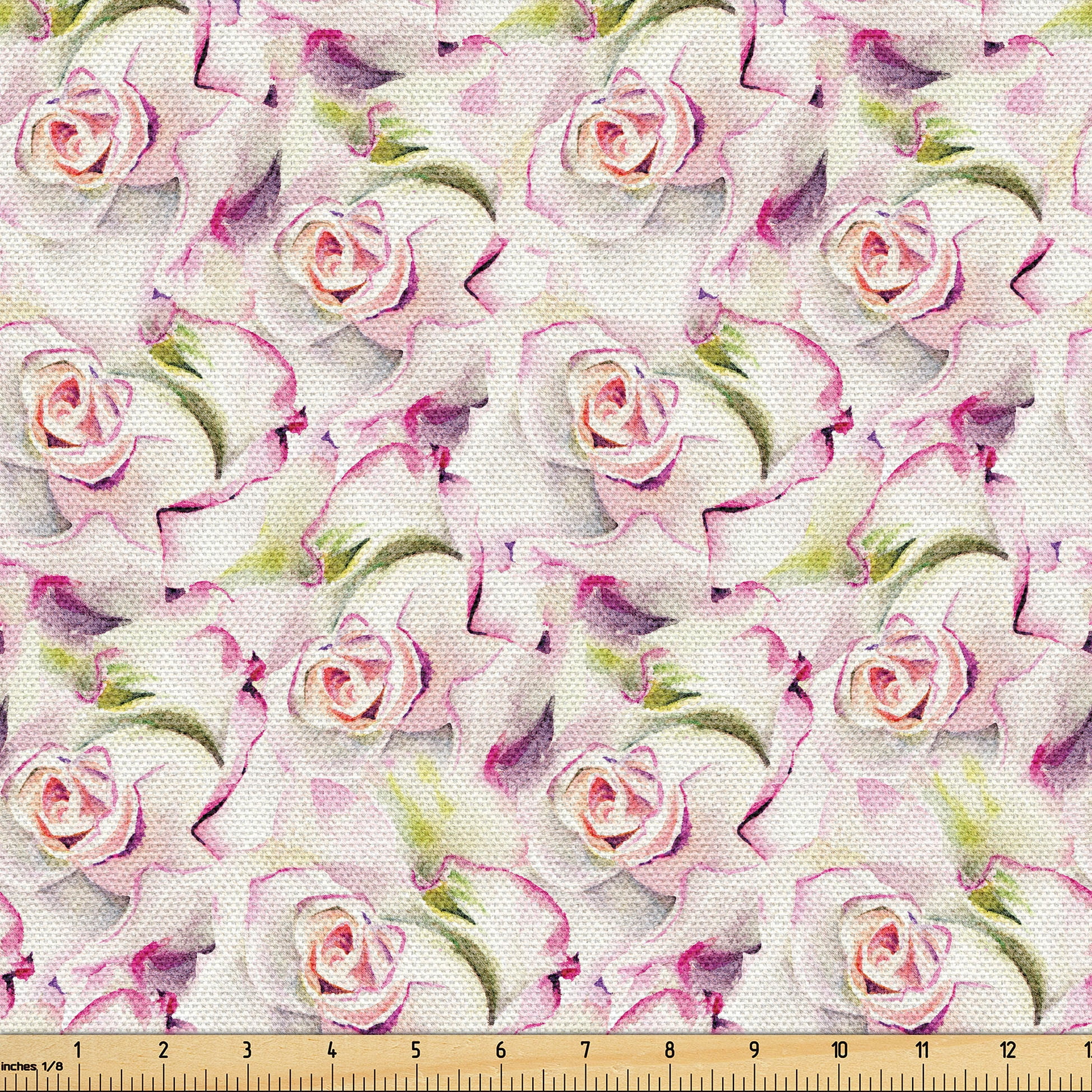 Ambesonne Floral Fabric by the Yard Upholstery, Simplified Roses ...