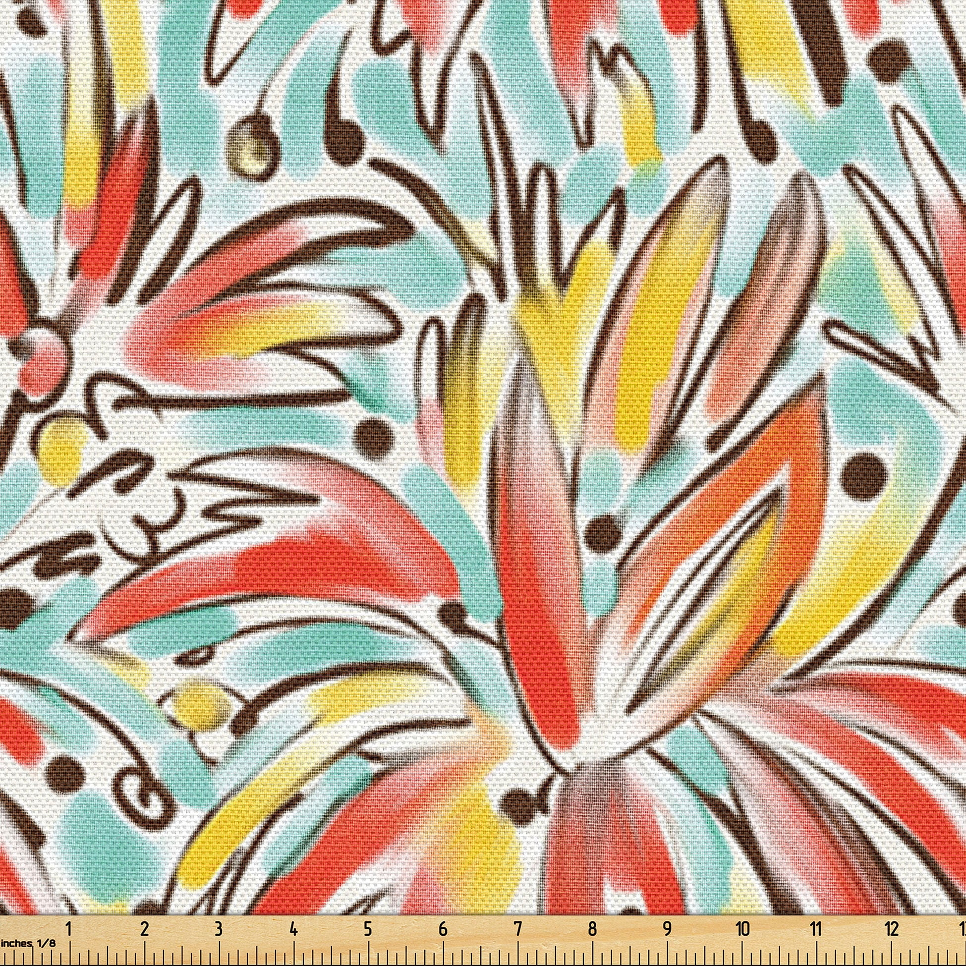 Ambesonne Floral Fabric by the Yard Upholstery, Tropical Flowers Dots ...