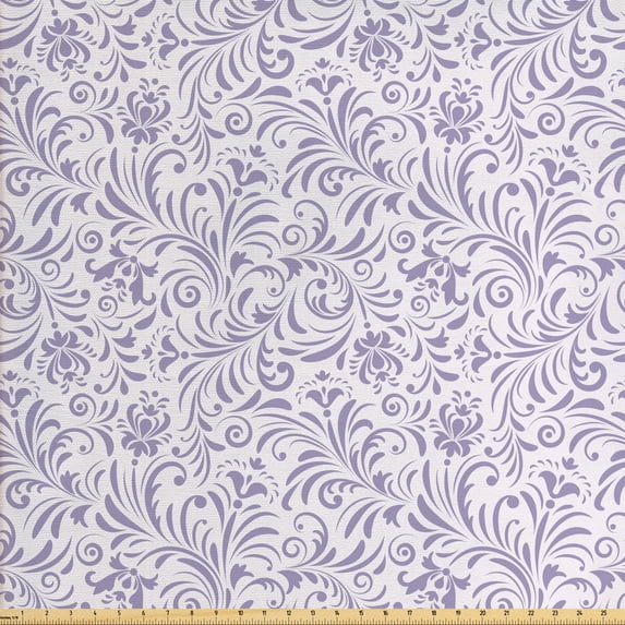 Ambesonne Floral Fabric by the Yard Upholstery, Abstract Curly Foliage ...