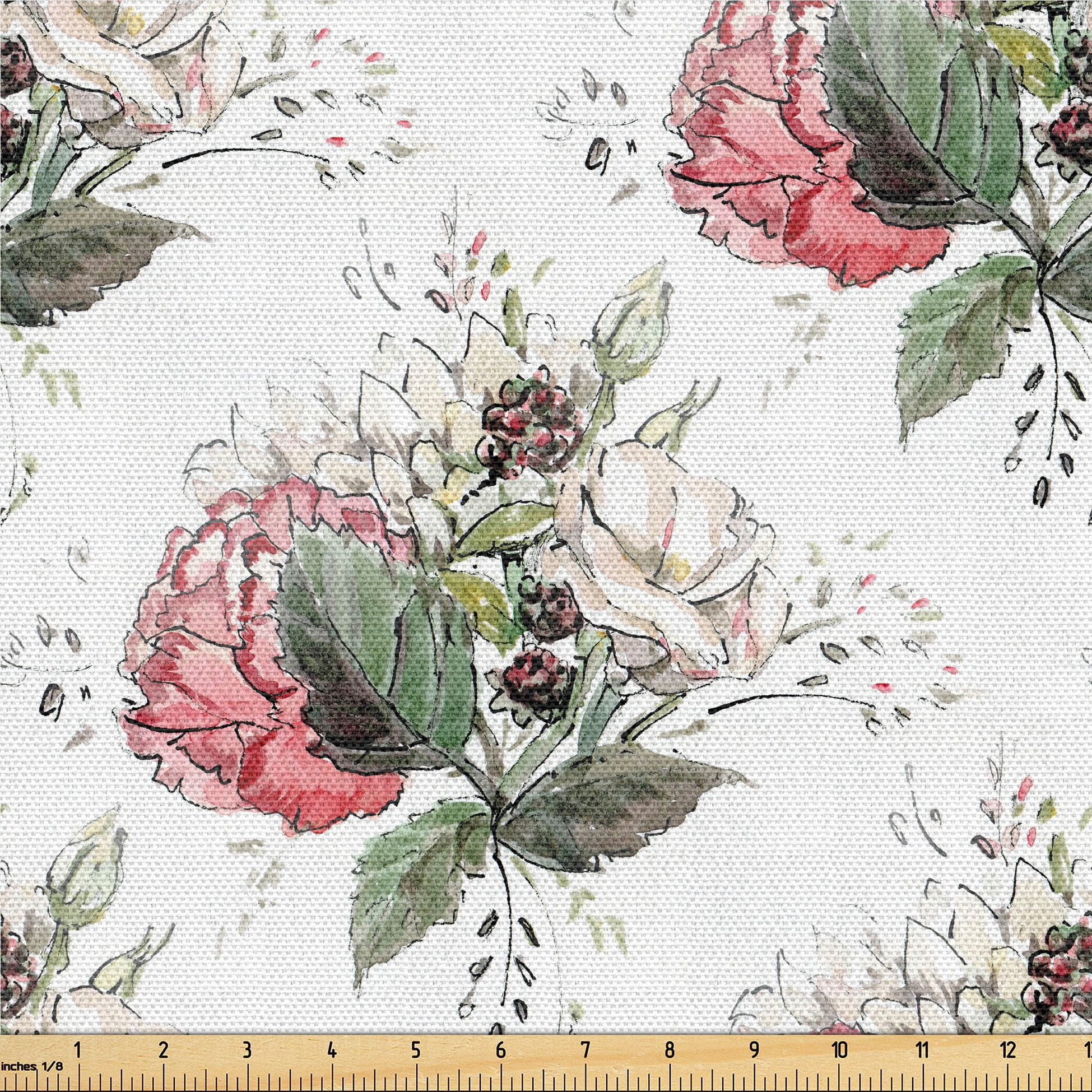 Ambesonne Floral Fabric by the Yard Upholstery, Arrangement of Roses ...