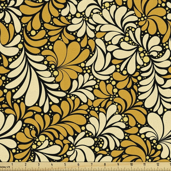 Ambesonne Floral Fabric by the Yard Upholstery, Autumn Leaves Look ...