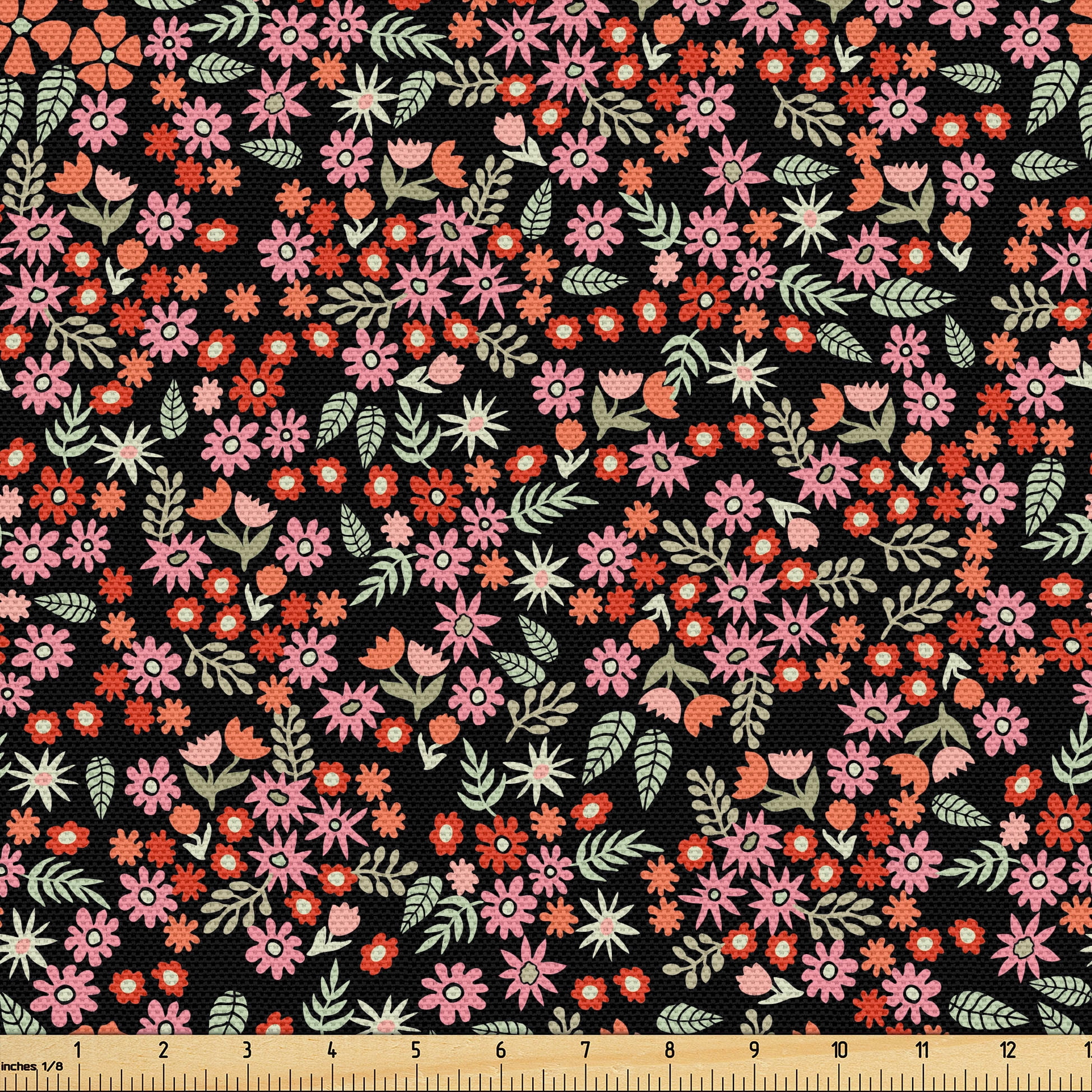 Ambesonne Floral Fabric by the Yard Upholstery, Blooming Colorful ...