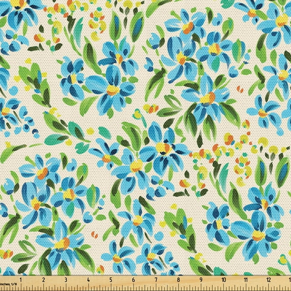 Ambesonne Floral Fabric by the Yard Upholstery, Bluish Flowers Fashion ...