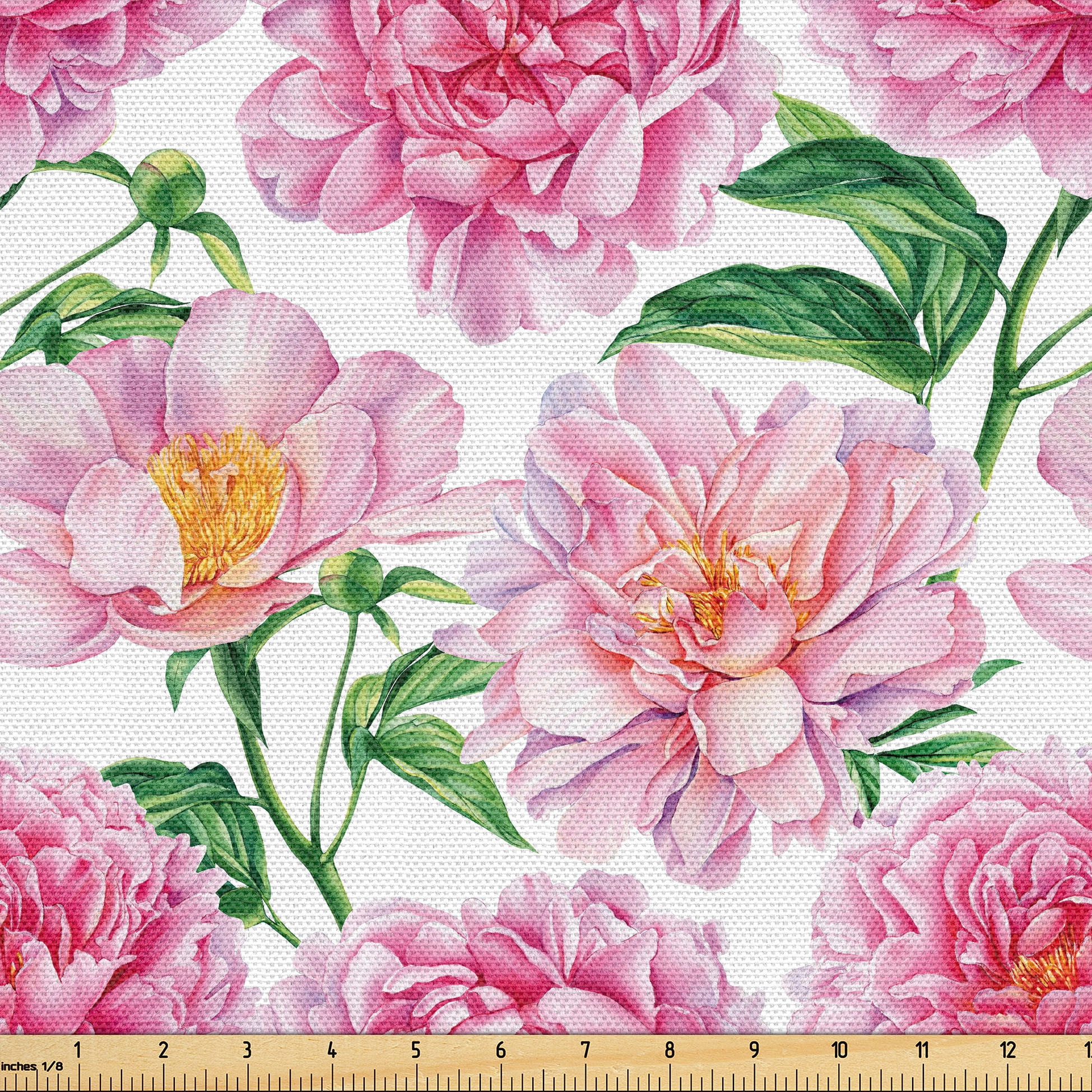 Ambesonne Floral Fabric by the Yard Upholstery, Camellias and Peonies ...