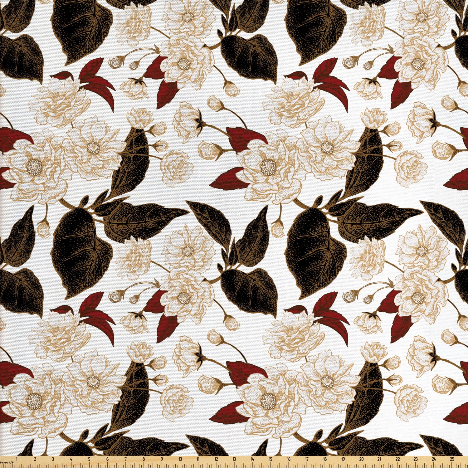 Ambesonne Floral Fabric by the Yard Upholstery, Chinese Plum Pattern ...