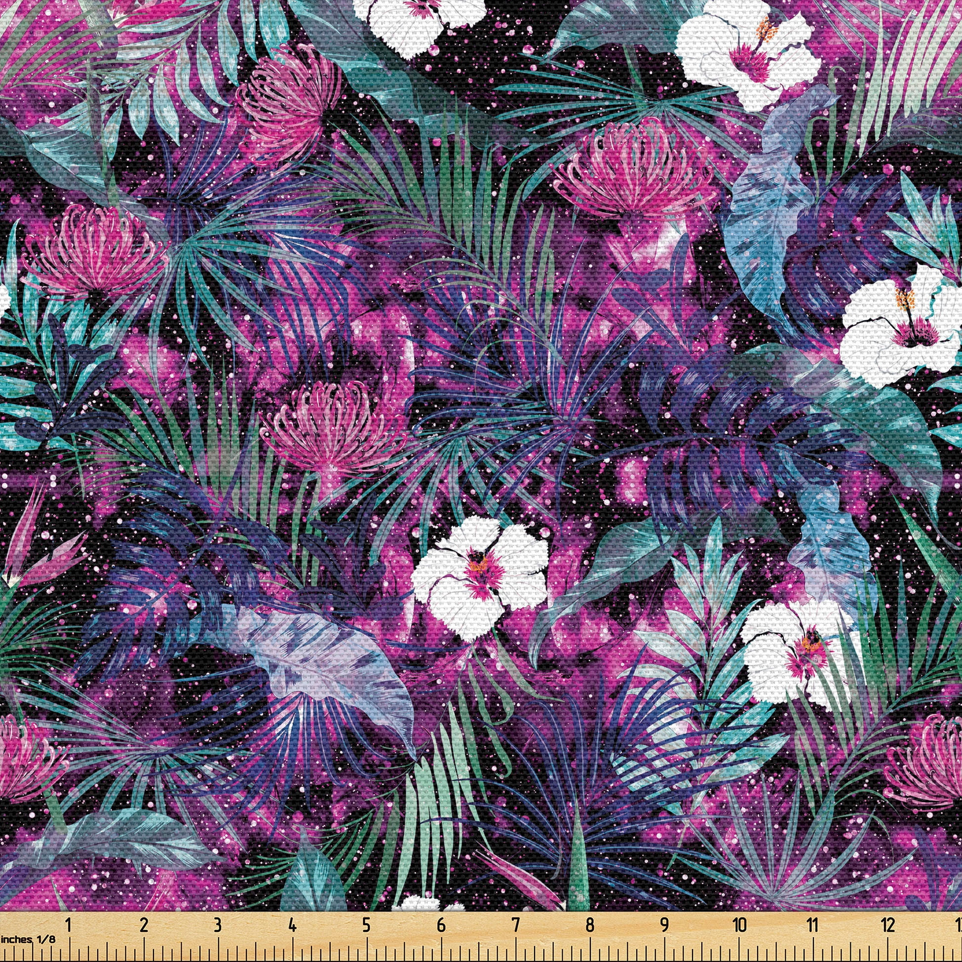 Ambesonne Floral Fabric by the Yard Upholstery, Cosmos Universe Bloom Starry, 5 Yards, Fuchsia ...