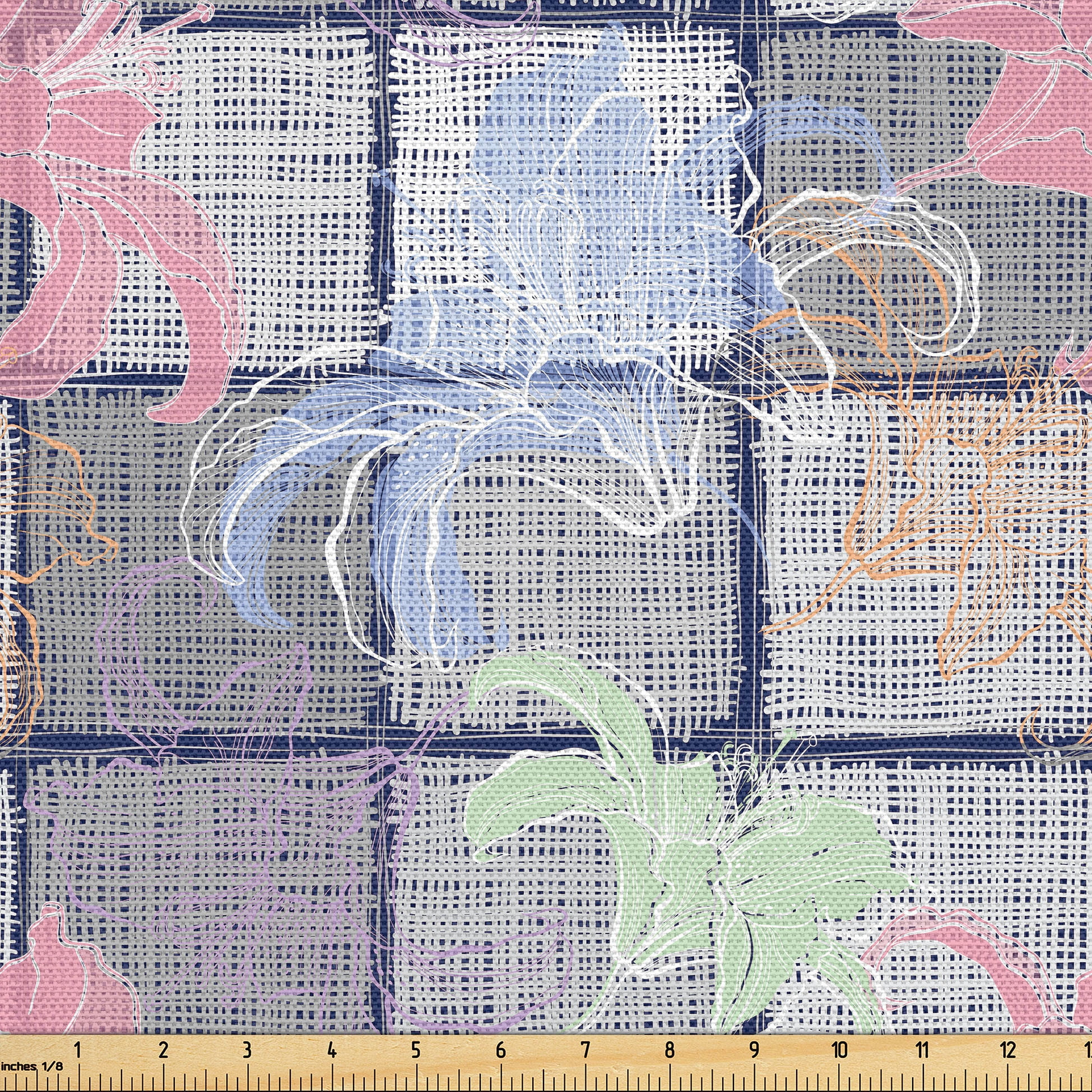 Ambesonne Floral Fabric by the Yard Upholstery, Drawing of Lily Pattern ...
