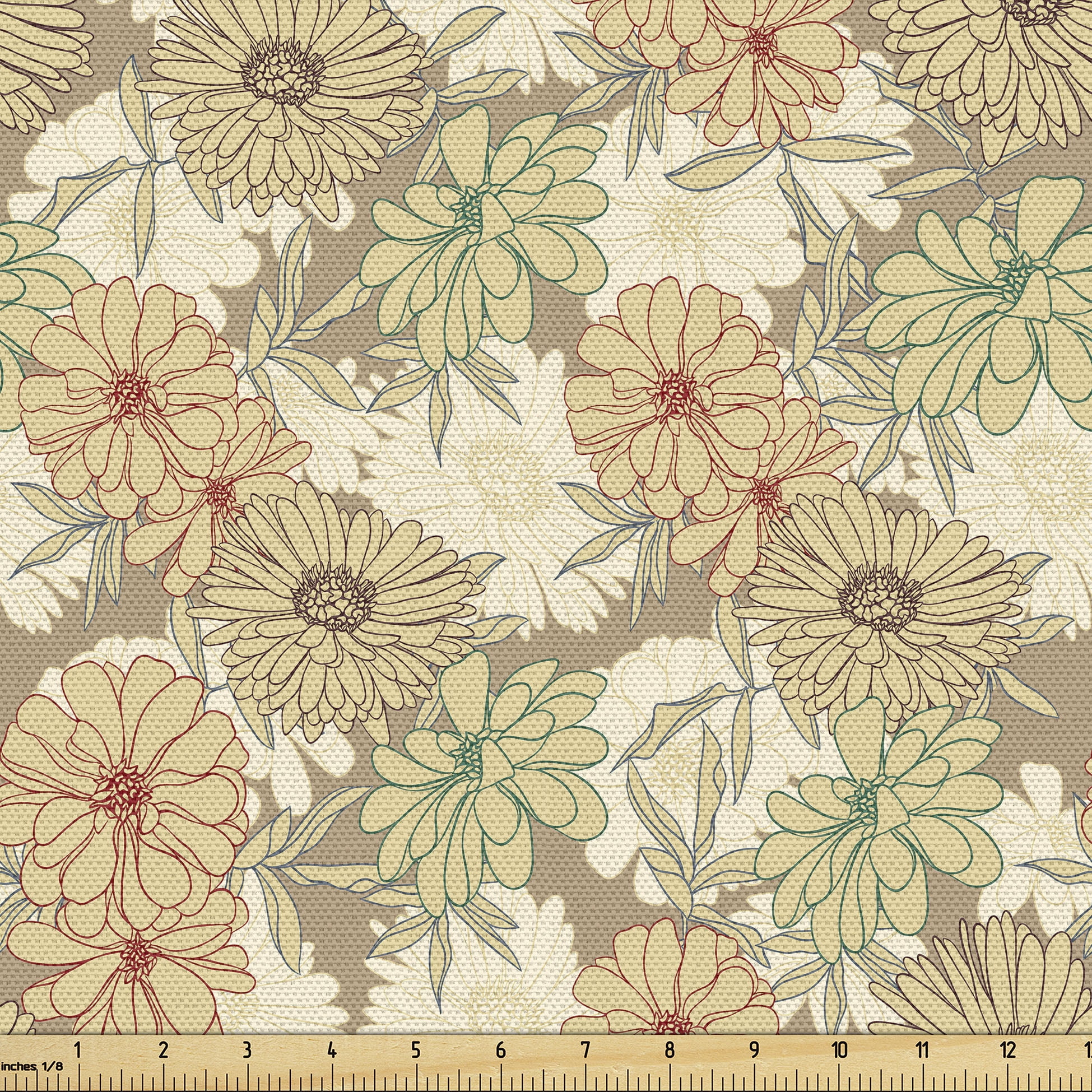 Ambesonne Floral Fabric by the Yard Upholstery, Earthy Daisy Like Blooms Art, 10 Yards, Pale ...
