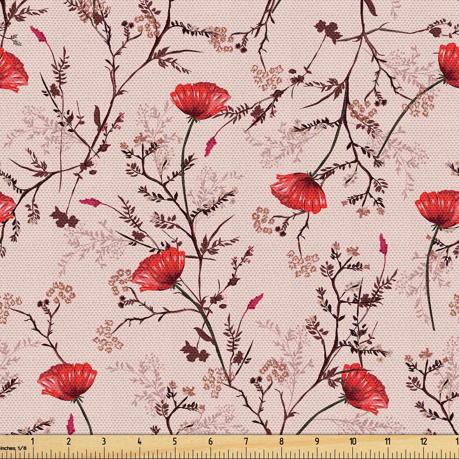 Ambesonne Floral Fabric by the Yard Upholstery, Farmhouse Poppy Flowers ...