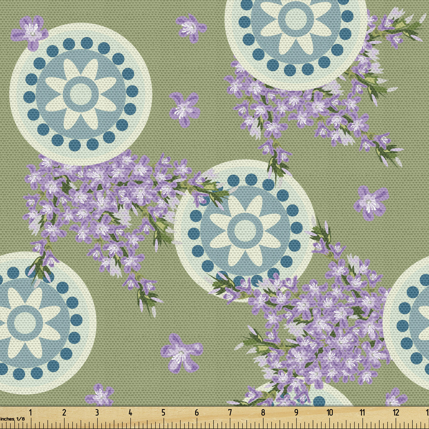 Ambesonne Floral Fabric by the Yard Upholstery, Ornate Round Spring ...