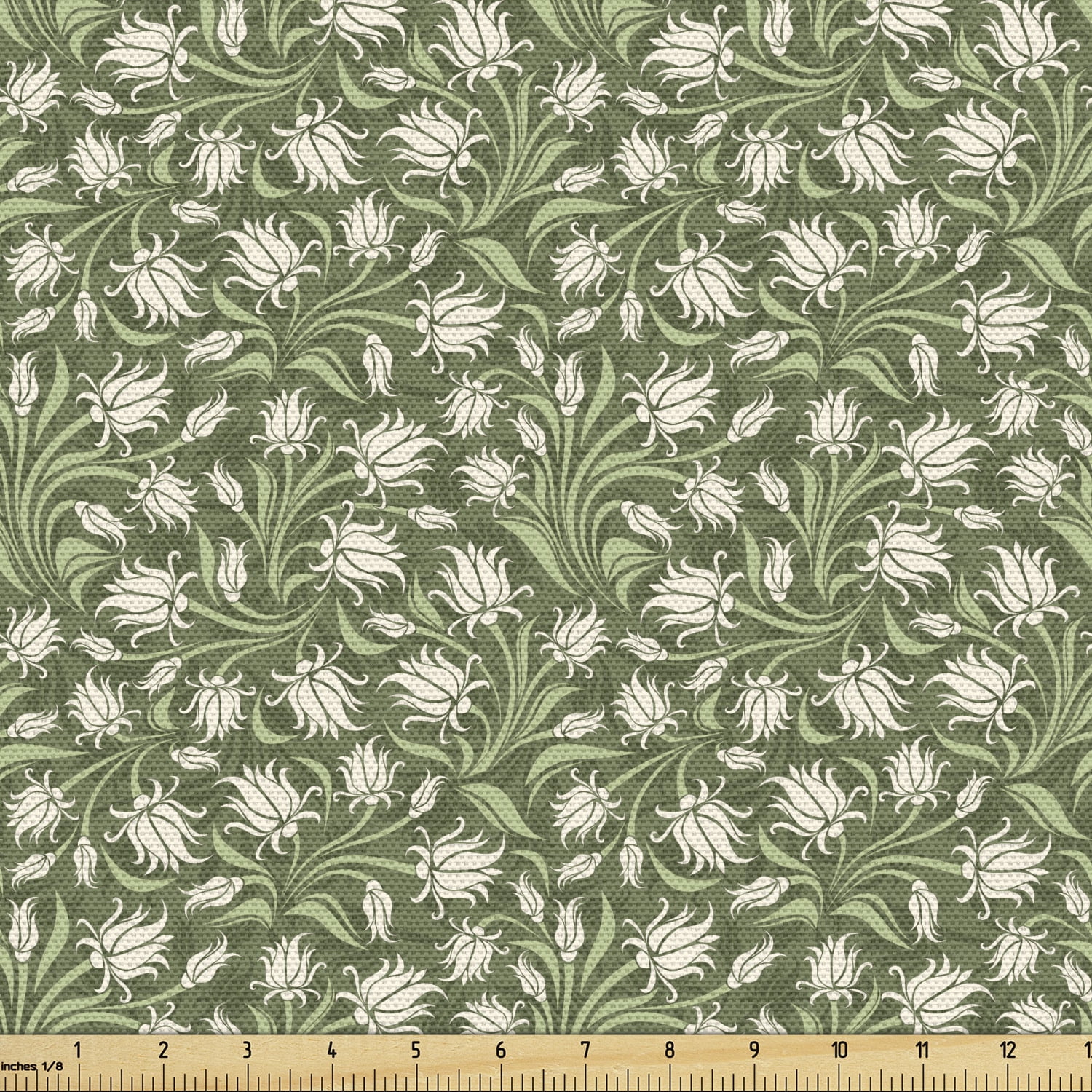 Ambesonne Floral Fabric by the Yard Upholstery, Retro Blossoms Ivy ...