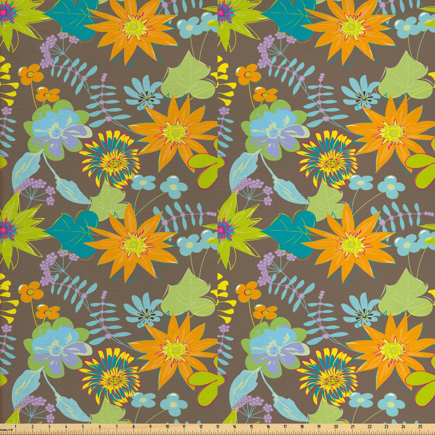 Ambesonne Floral Fabric by the Yard Upholstery, Retro Look Sping ...