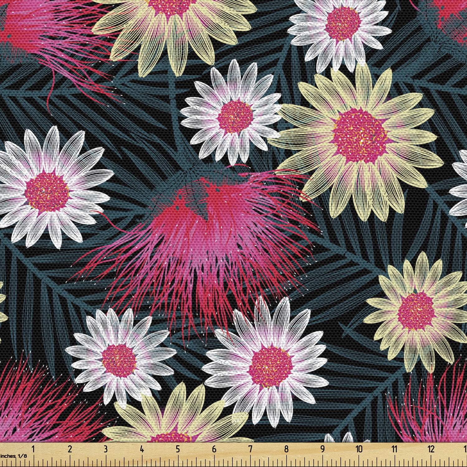 Ambesonne Floral Fabric by the Yard Upholstery, Rhythmic Exotic Flower Art, 1 Yard, Grey and ...