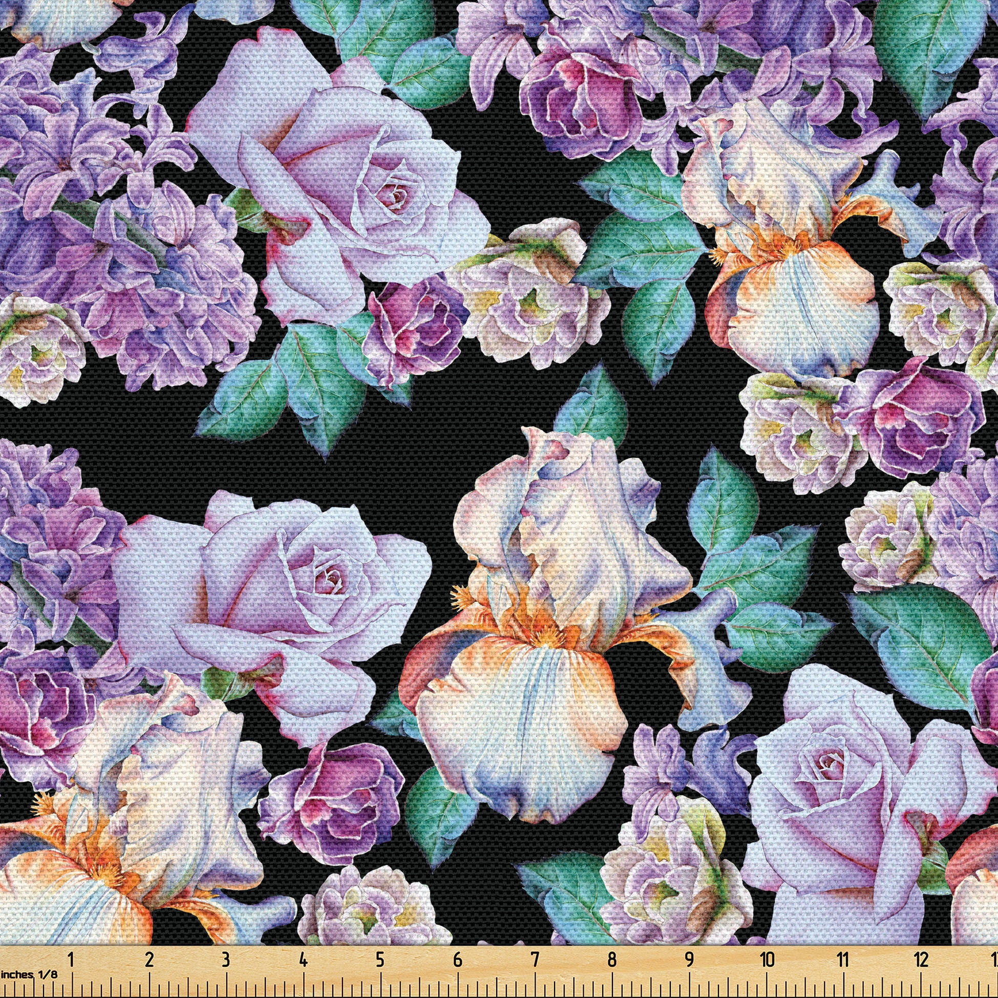 Ambesonne Floral Fabric by the Yard Upholstery, Rose Iris Hyacinth ...