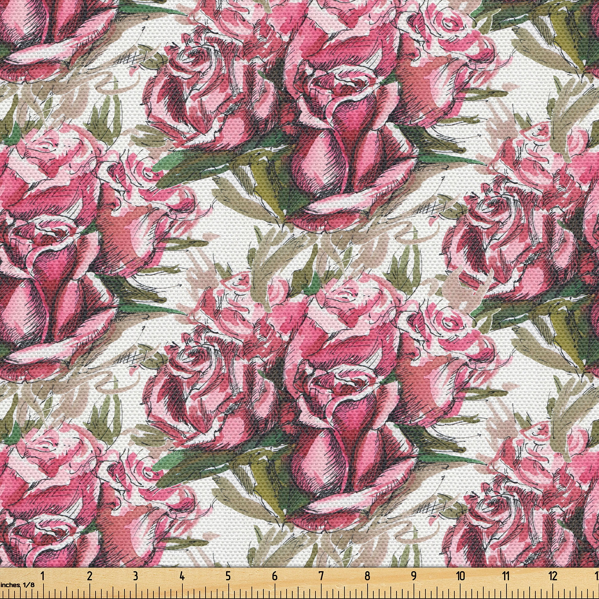 Ambesonne Floral Fabric by the Yard Upholstery, Rouses Bouquet Dreamy ...