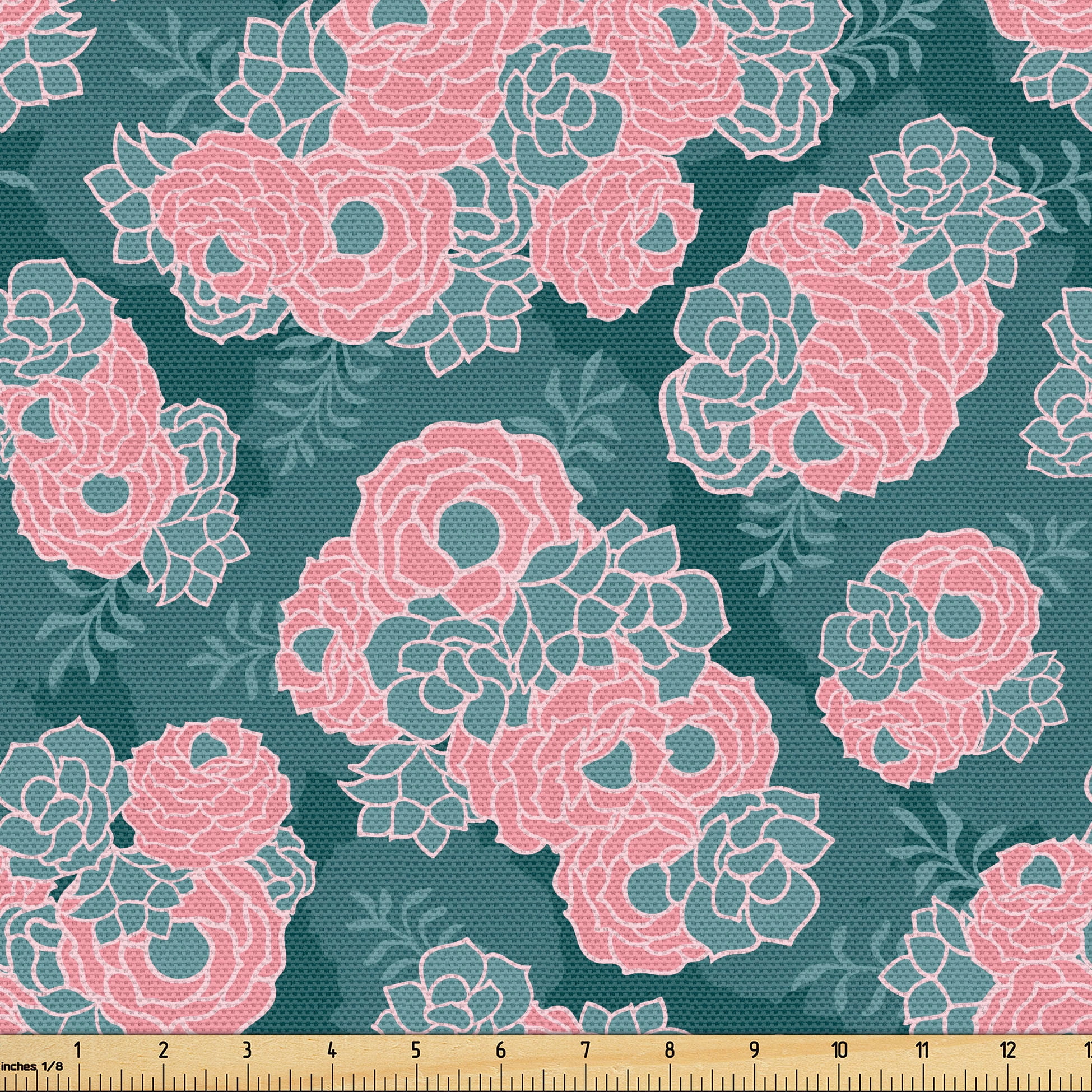 Ambesonne Floral Fabric by the Yard Upholstery, Simplified Roses Leaves ...