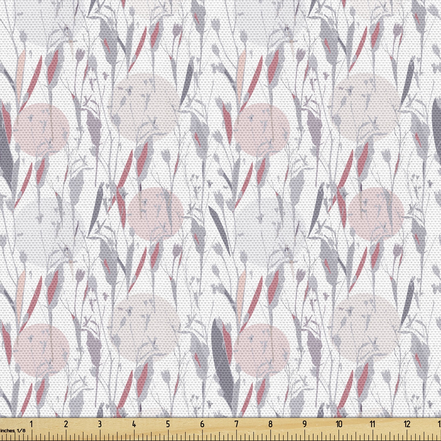 Ambesonne Floral Fabric by the Yard Upholstery, Soft Tone Branches Botany, 3 Yards, Pastel Pink ...