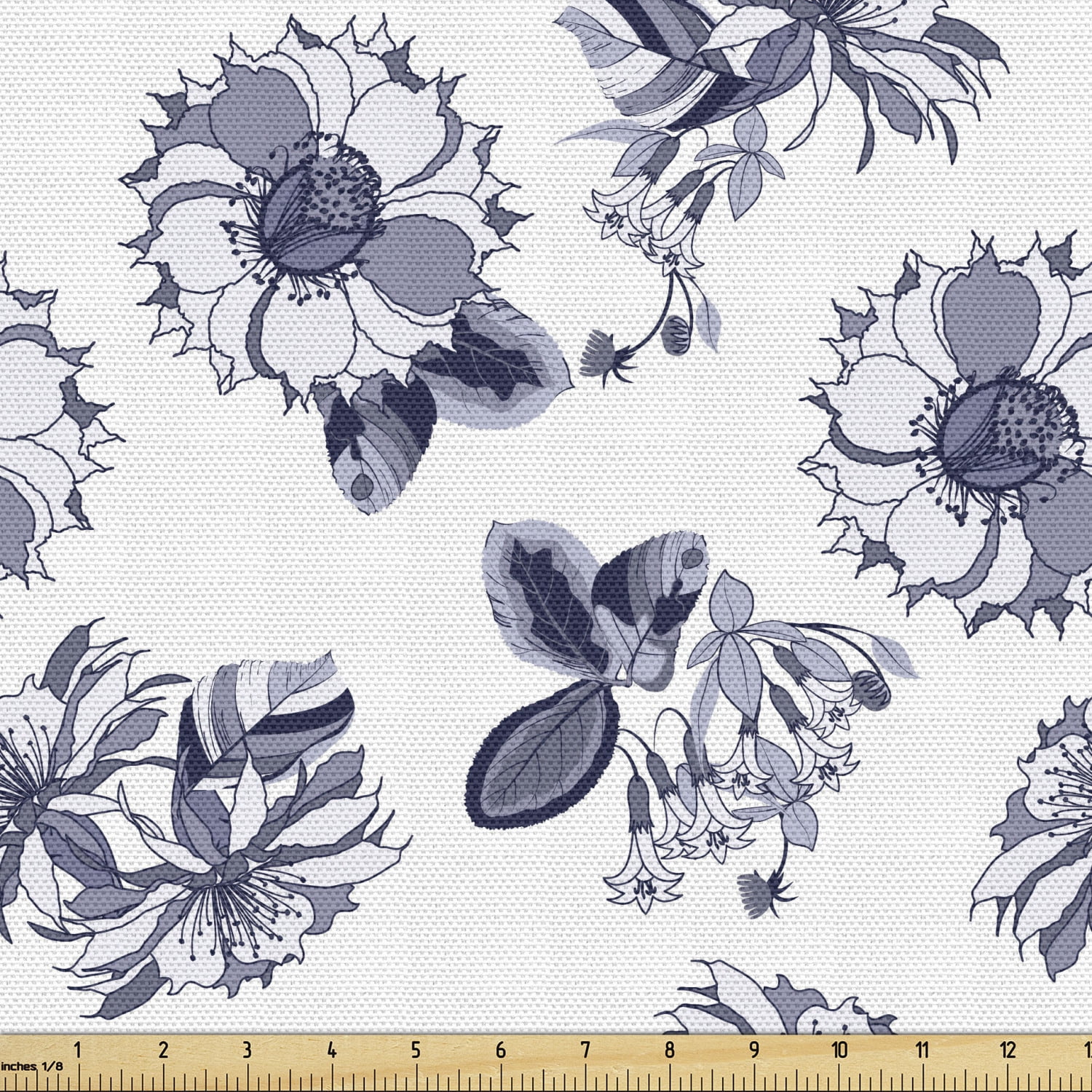 Ambesonne Floral Fabric by the Yard Upholstery, Top View High Detail ...