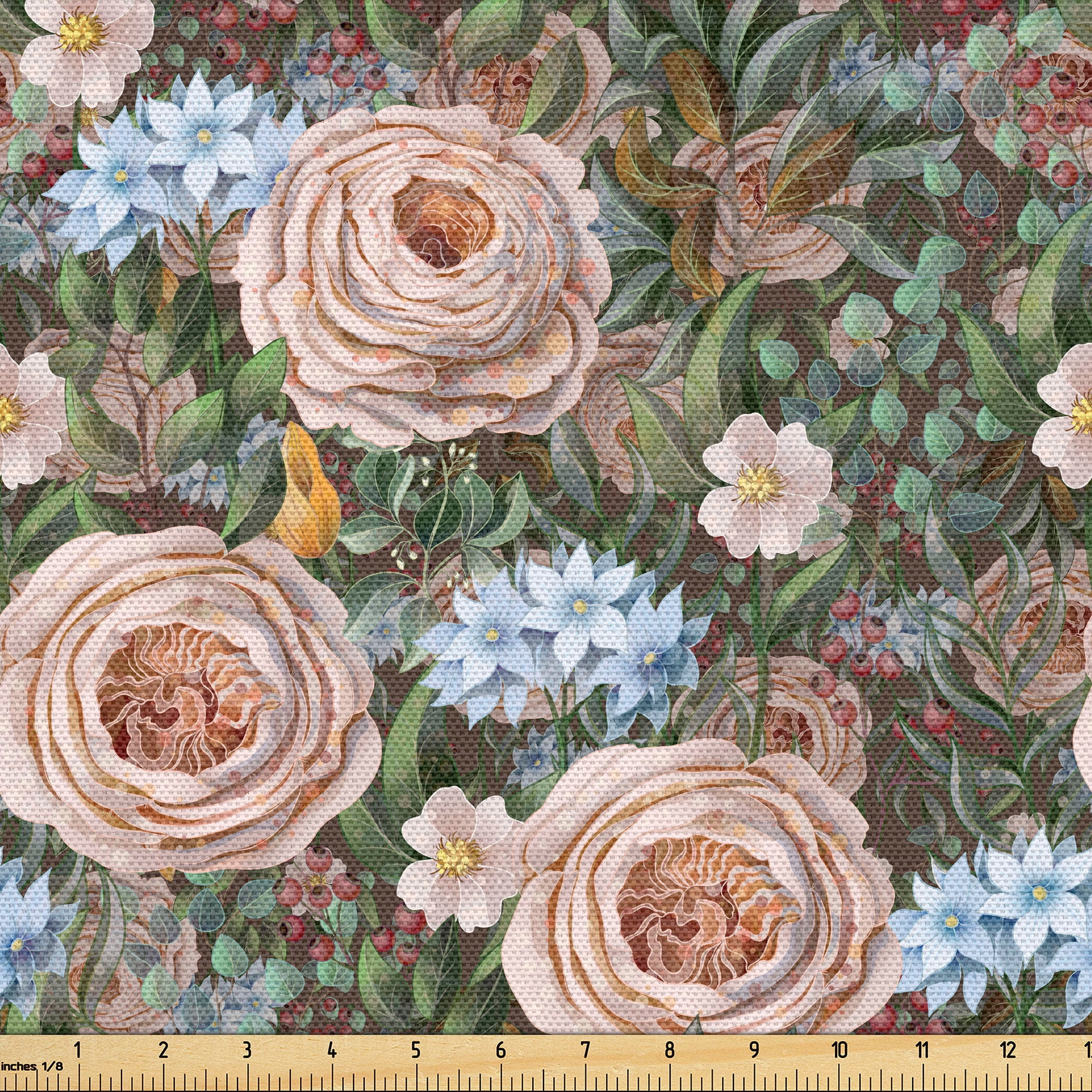 Ambesonne Floral Fabric by the Yard Upholstery, Victorian English Roses ...