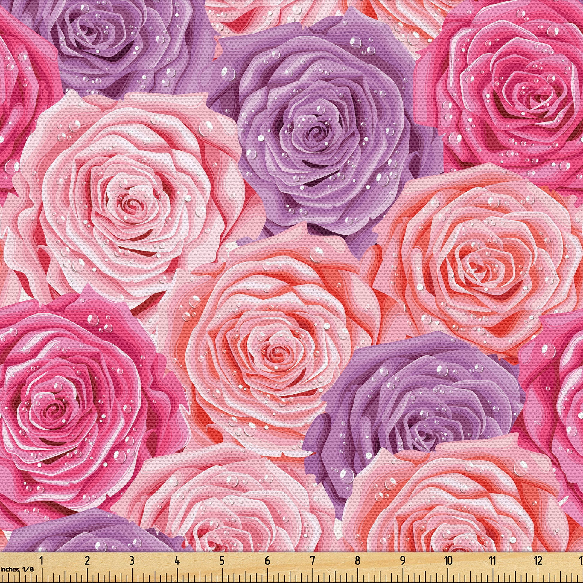 Ambesonne Floral Fabric by the Yard Upholstery, Vintage Abstract Roses ...