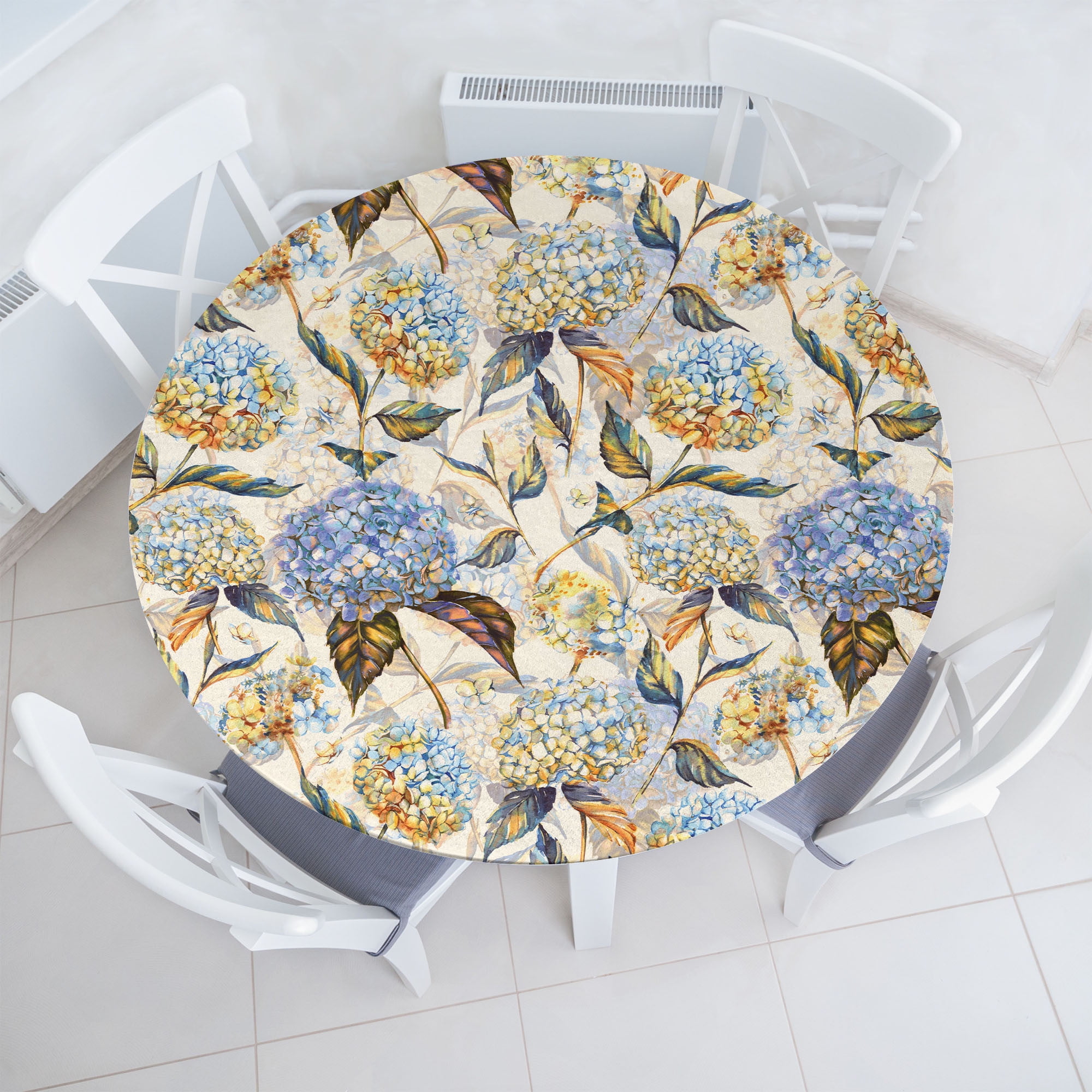 Ambesonne Floral Fitted Round Tablecloth, Hydrangea Vintage Botanical ...