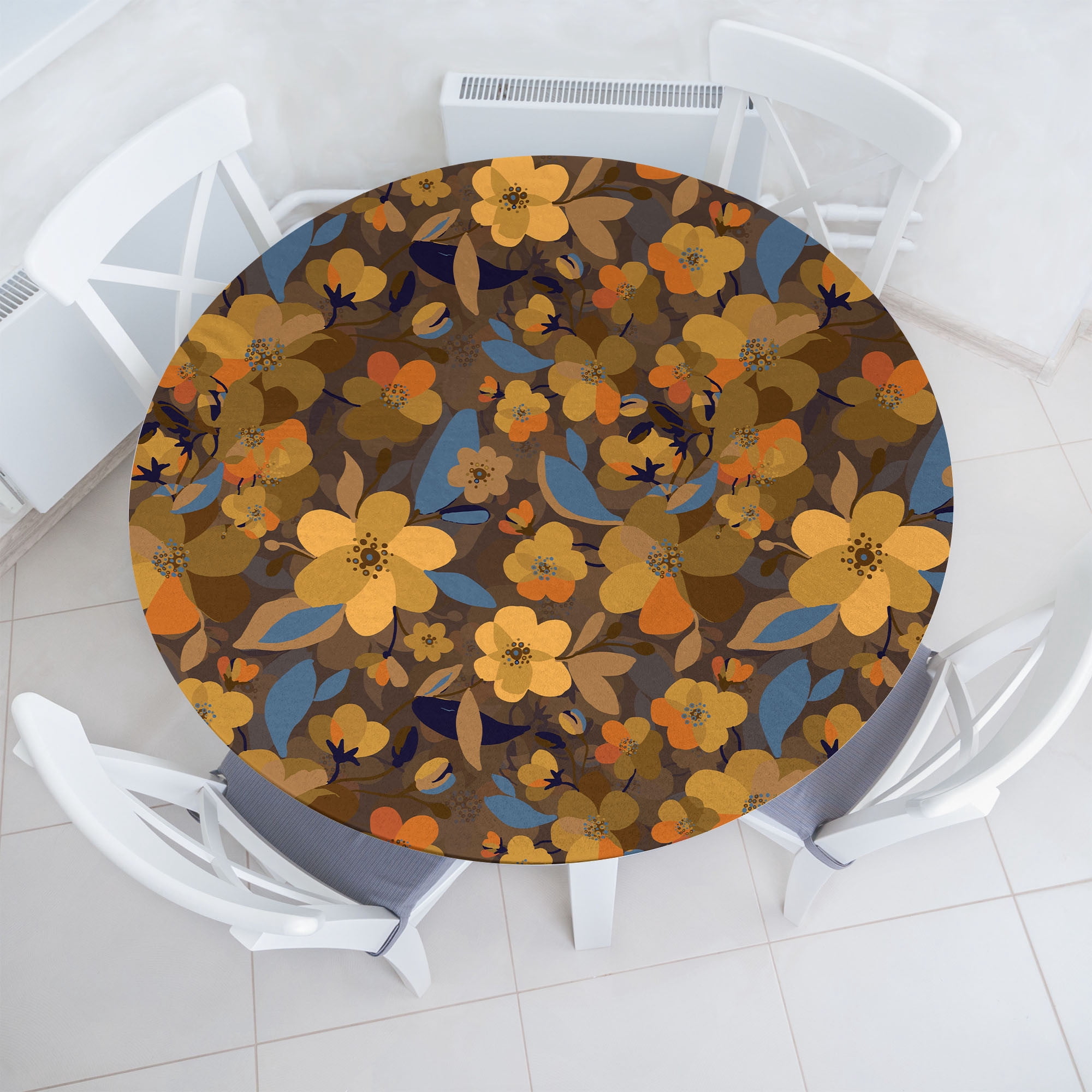 Ambesonne Floral Fitted Round Tablecloth, Retro Spring Blossom Print ...