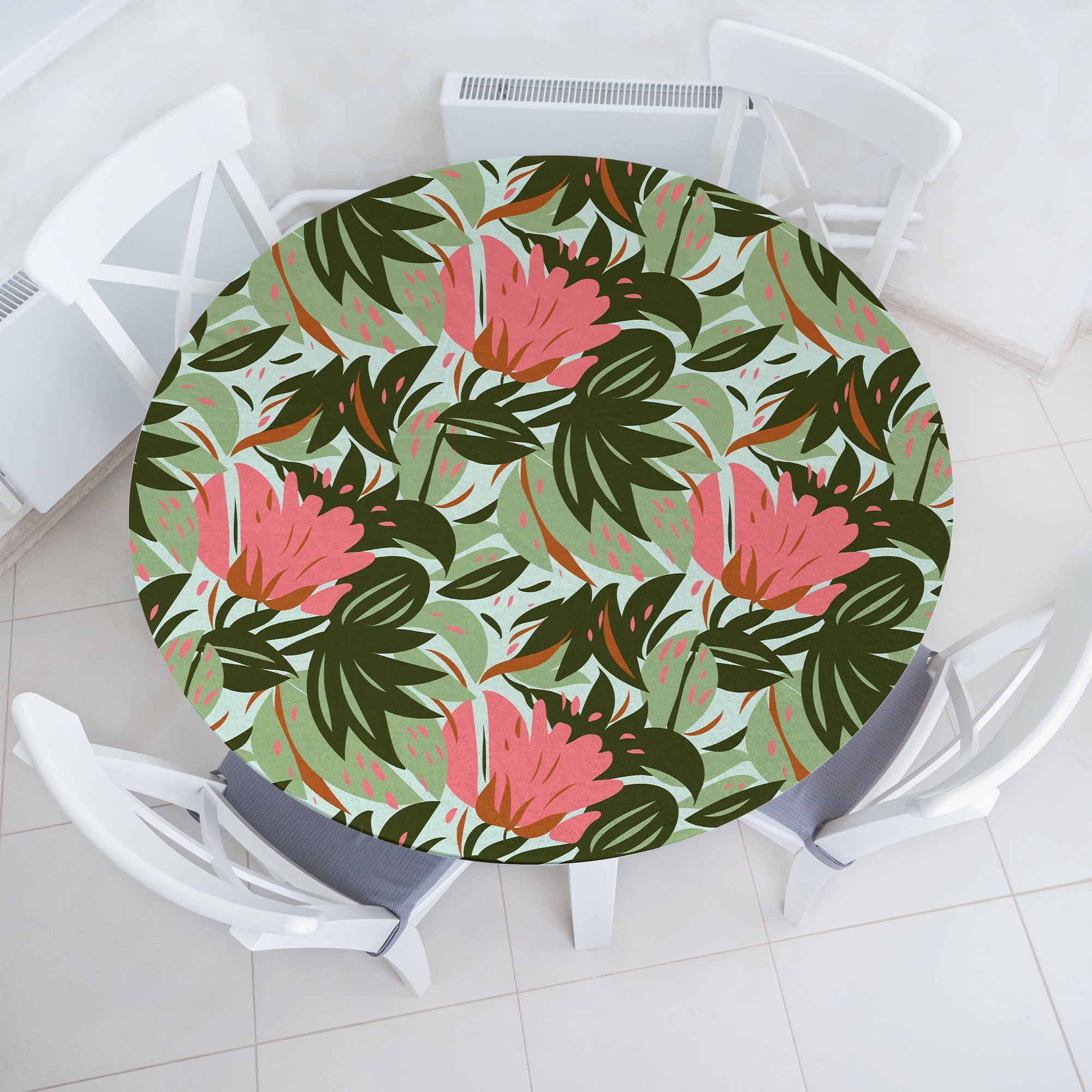 Ambesonne Floral Fitted Round Tablecloth, Vintage Drawing Flowers Art ...