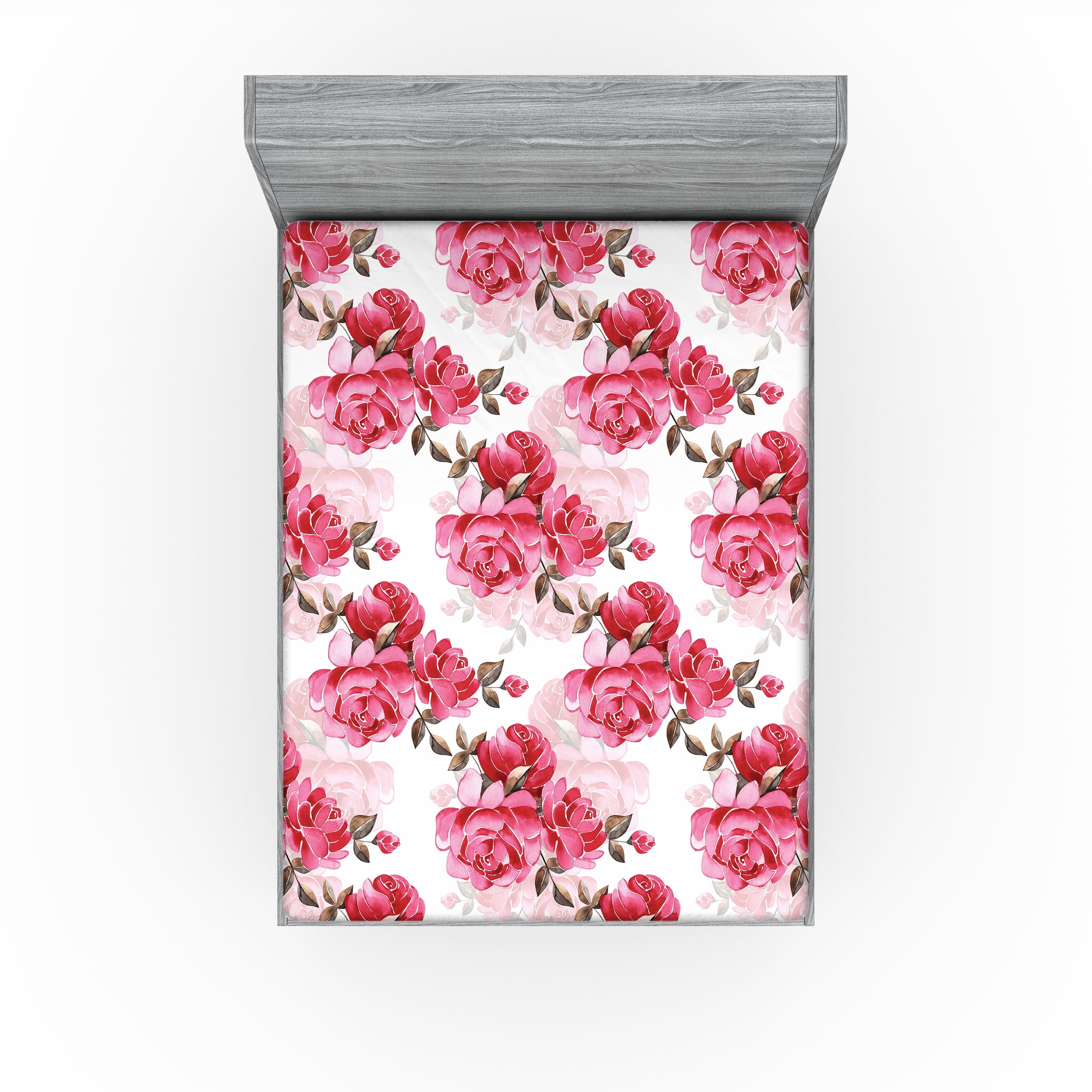 Ambesonne Floral Fitted Sheet, Art Romantic Peony Petals, Queen Size ...