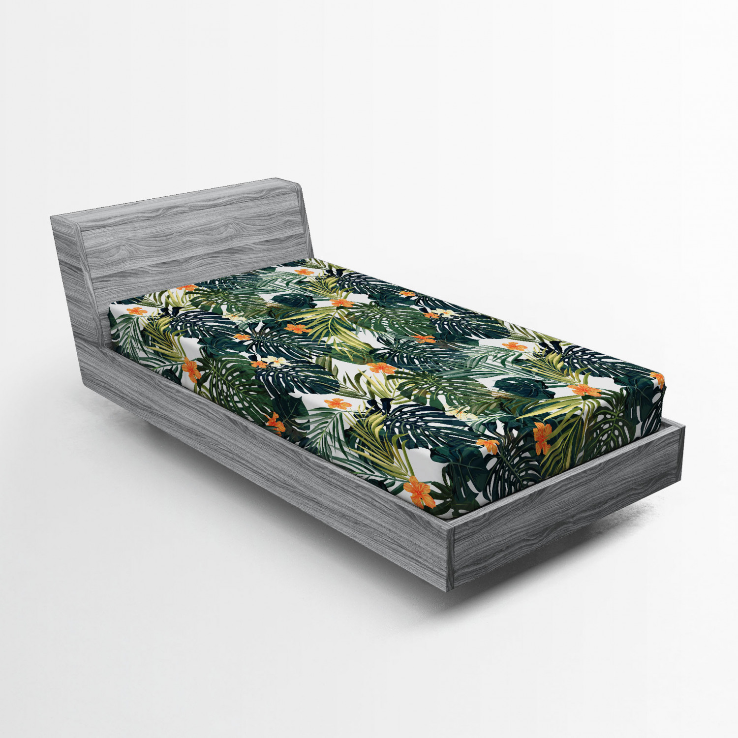 Ambesonne Floral Fitted Sheet, Botanic Tropic Leaves, Twin Size, Green ...