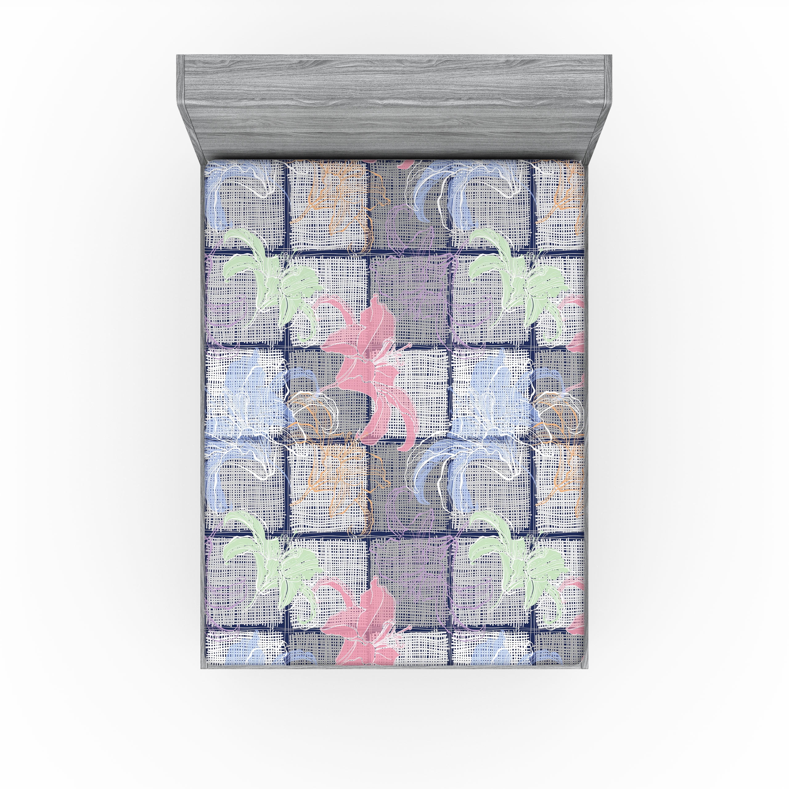 Ambesonne Floral Fitted Sheet, Drawing of Lily Pattern Art, Full Size ...