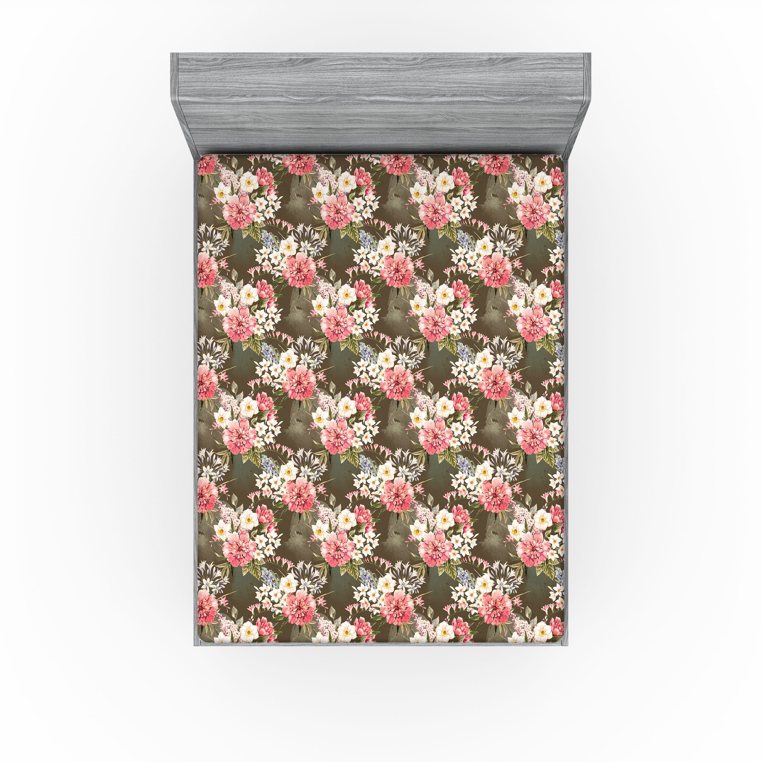 Ambesonne Floral Fitted Sheet, Nostalgia Flower Sketch Art, Full Size ...