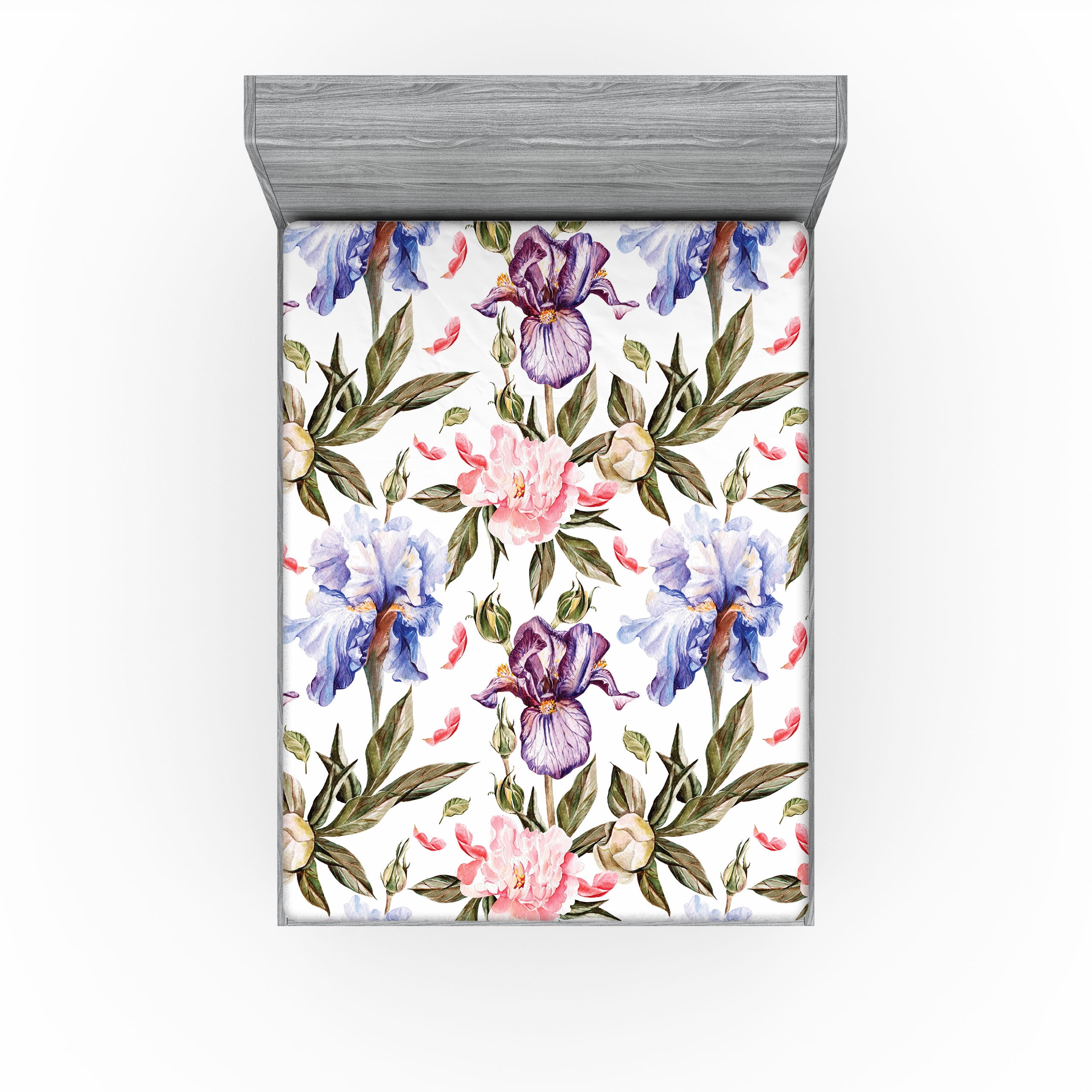 Ambesonne Floral Fitted Sheet, Pattern of Iris Flowers Art, King Size ...
