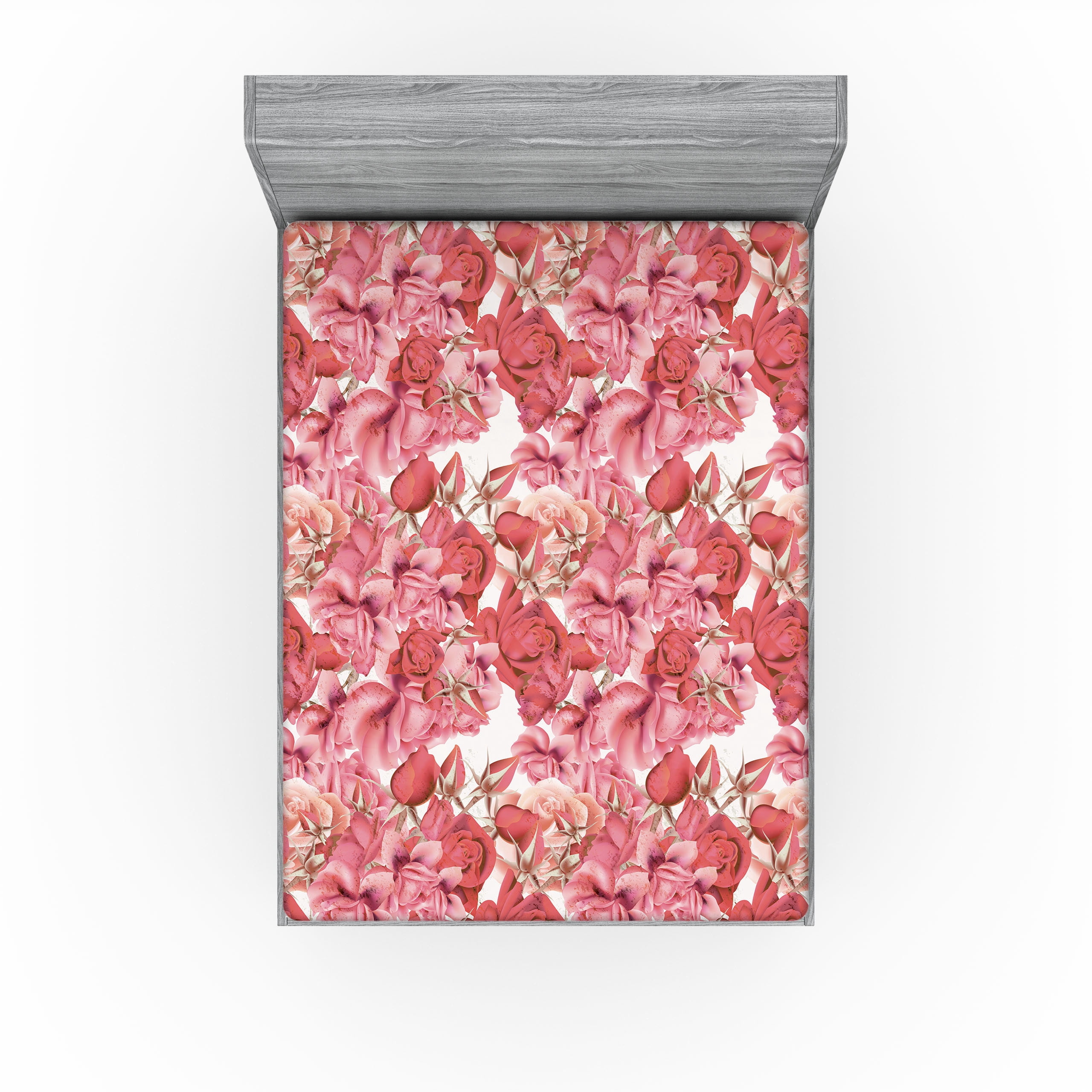 Ambesonne Floral Fitted Sheet, Realistic Rose Flowers Art, Queen Size ...