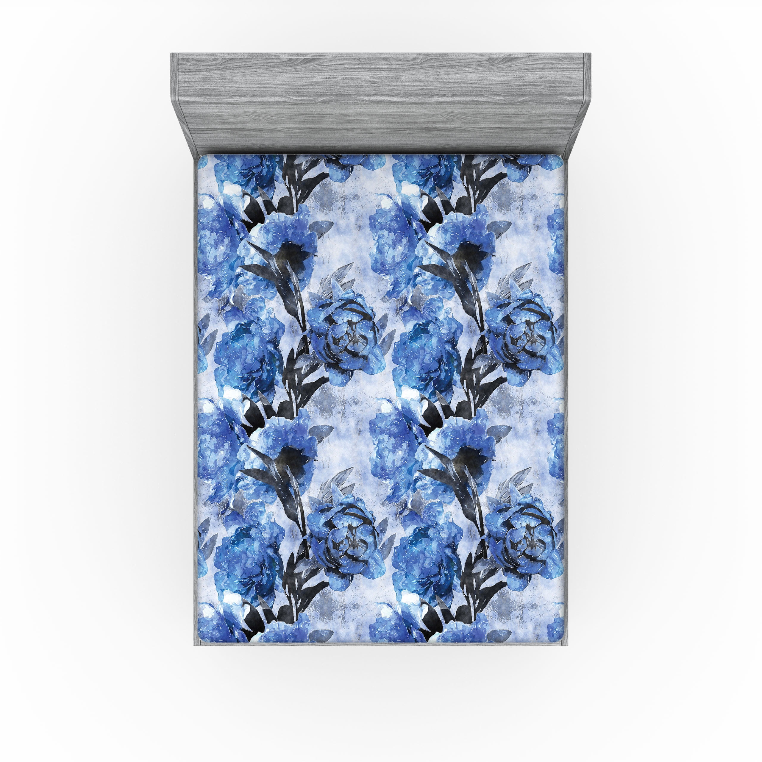 Ambesonne Floral Fitted Sheet, Retro Cold Tones Peony Print, Full Size ...