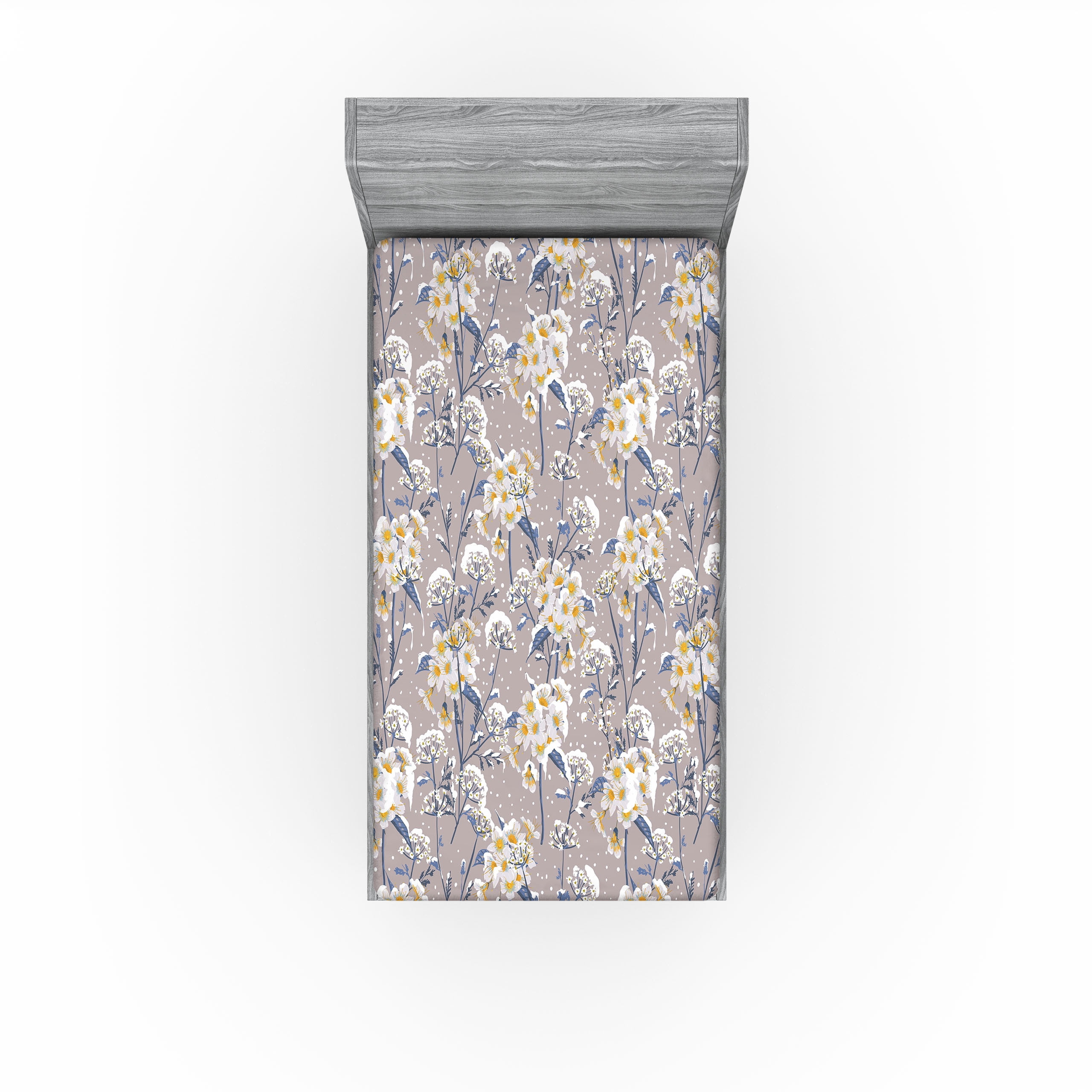 Ambesonne Floral Fitted Sheet, Winter Snowy Meadow Flowers, Twin XL ...