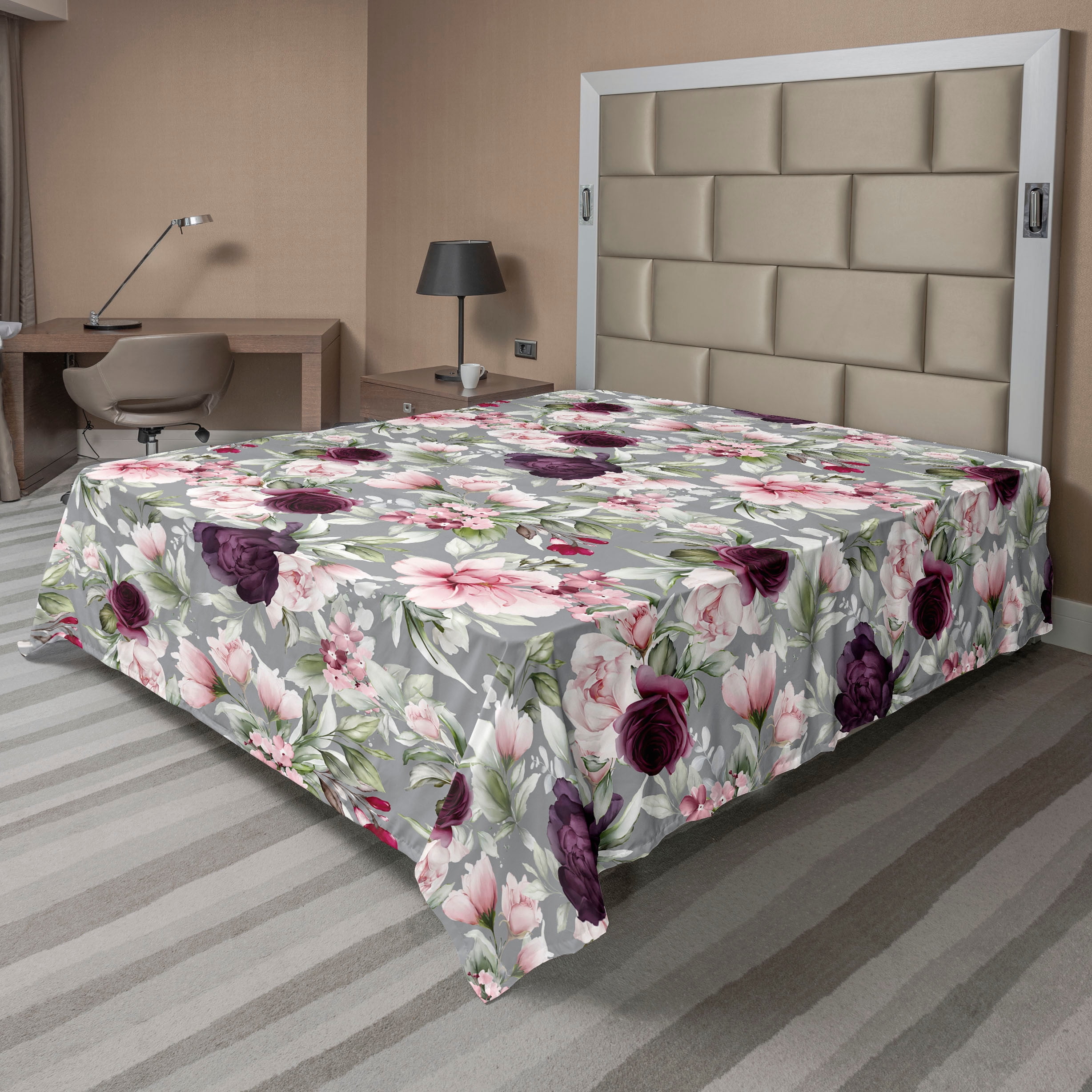 Ambesonne Floral Flat Bedding Sheet Soft Top Sheet, Camellias and ...