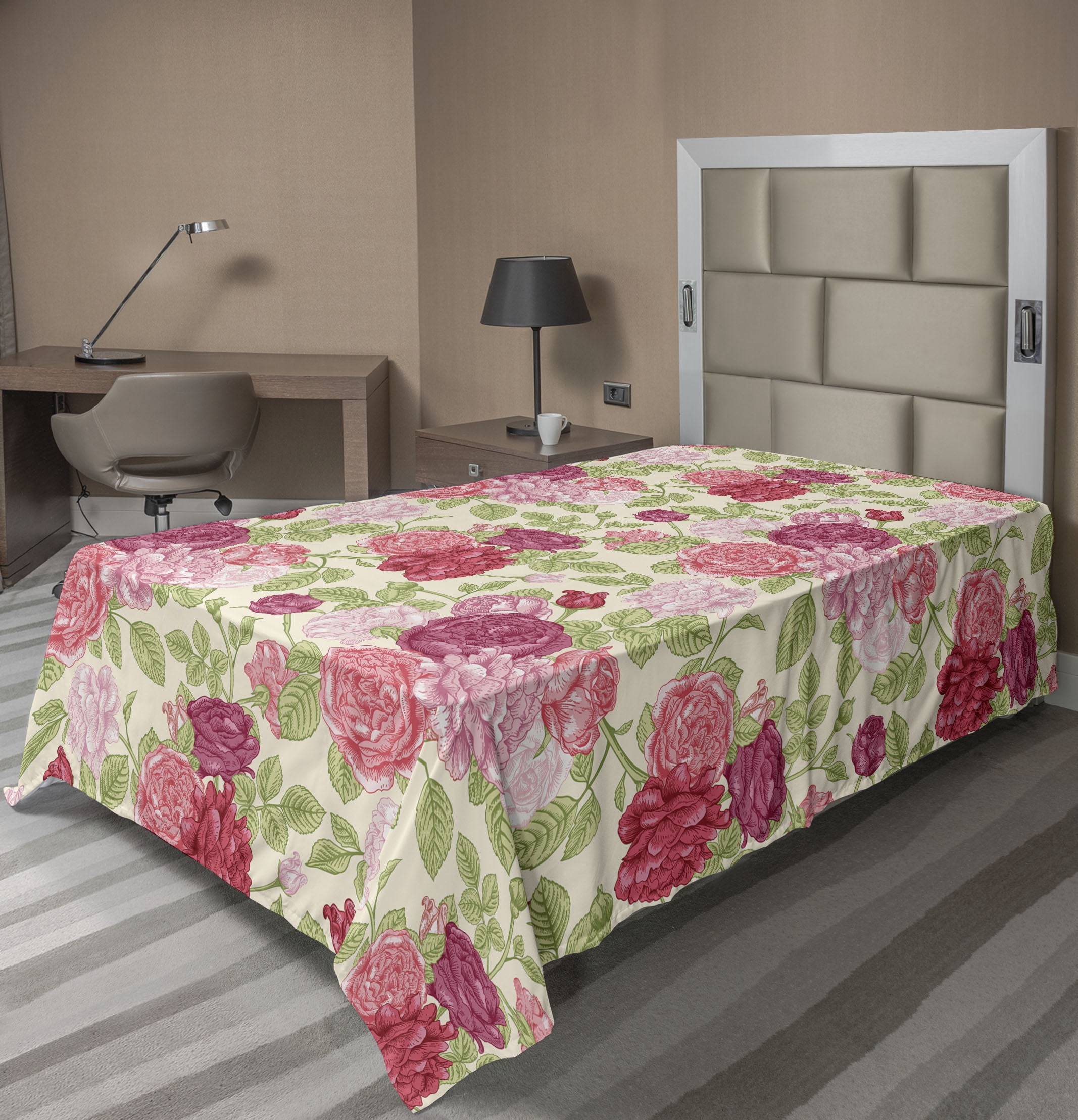 Ambesonne Floral Flat Bedding Sheet Soft Top Sheet, English Roses Retro ...